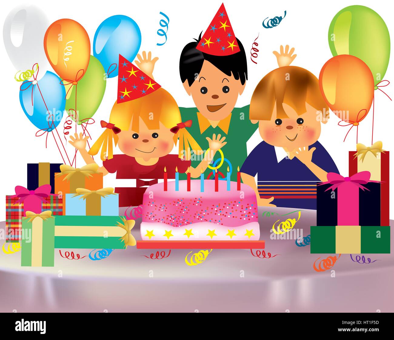 Group happy children celebrating birthday Stock Vector Images - Alamy