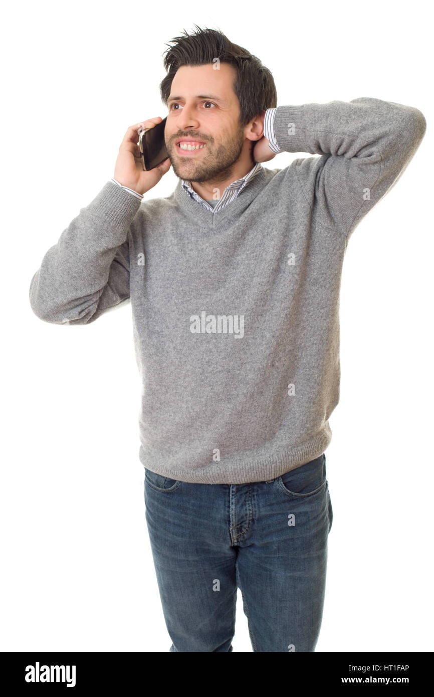 young casual happy man on the phone, isolated Stock Photo - Alamy