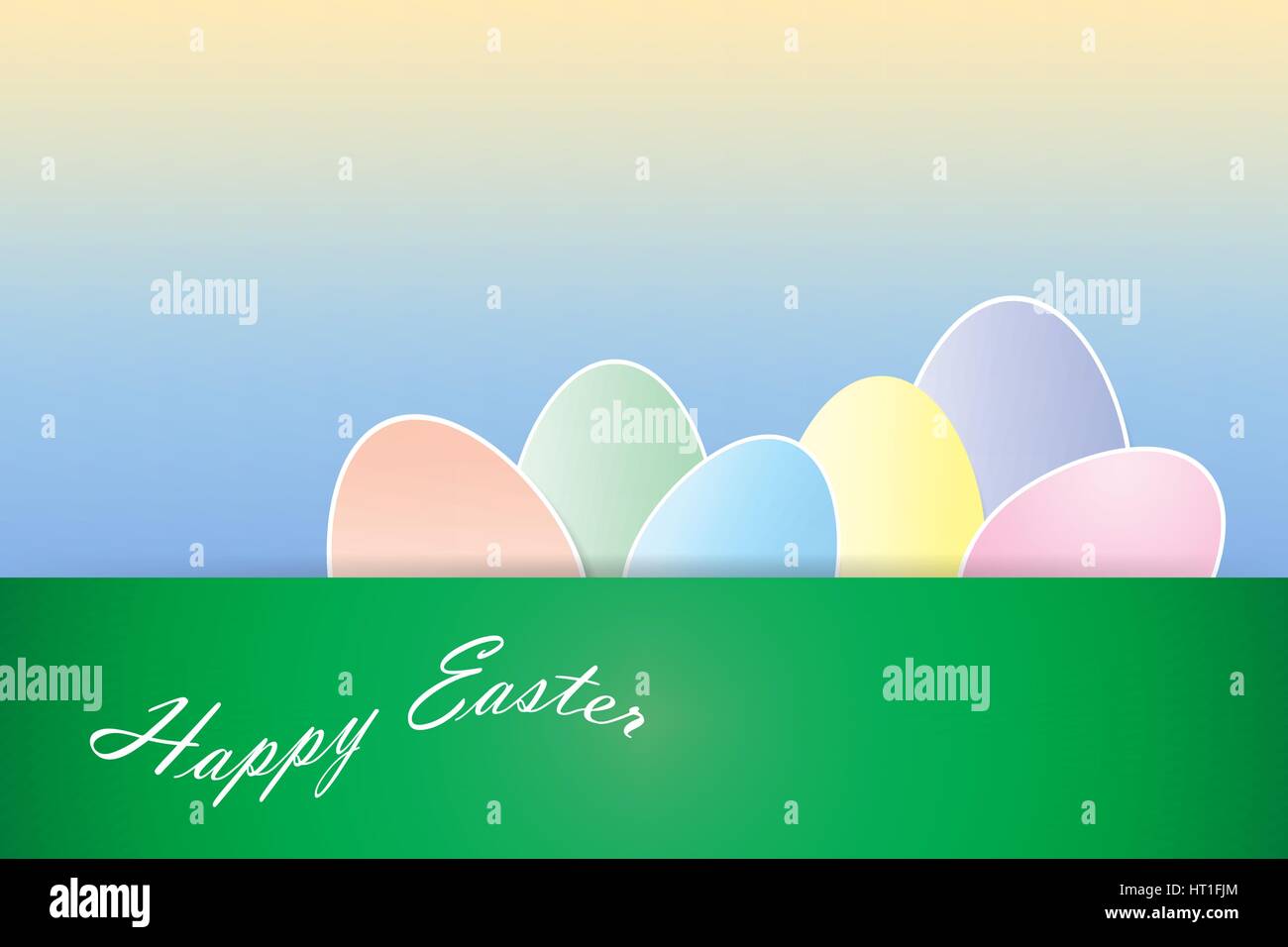 Faded colorful eggs with white borders are lying behind the rectangle ...