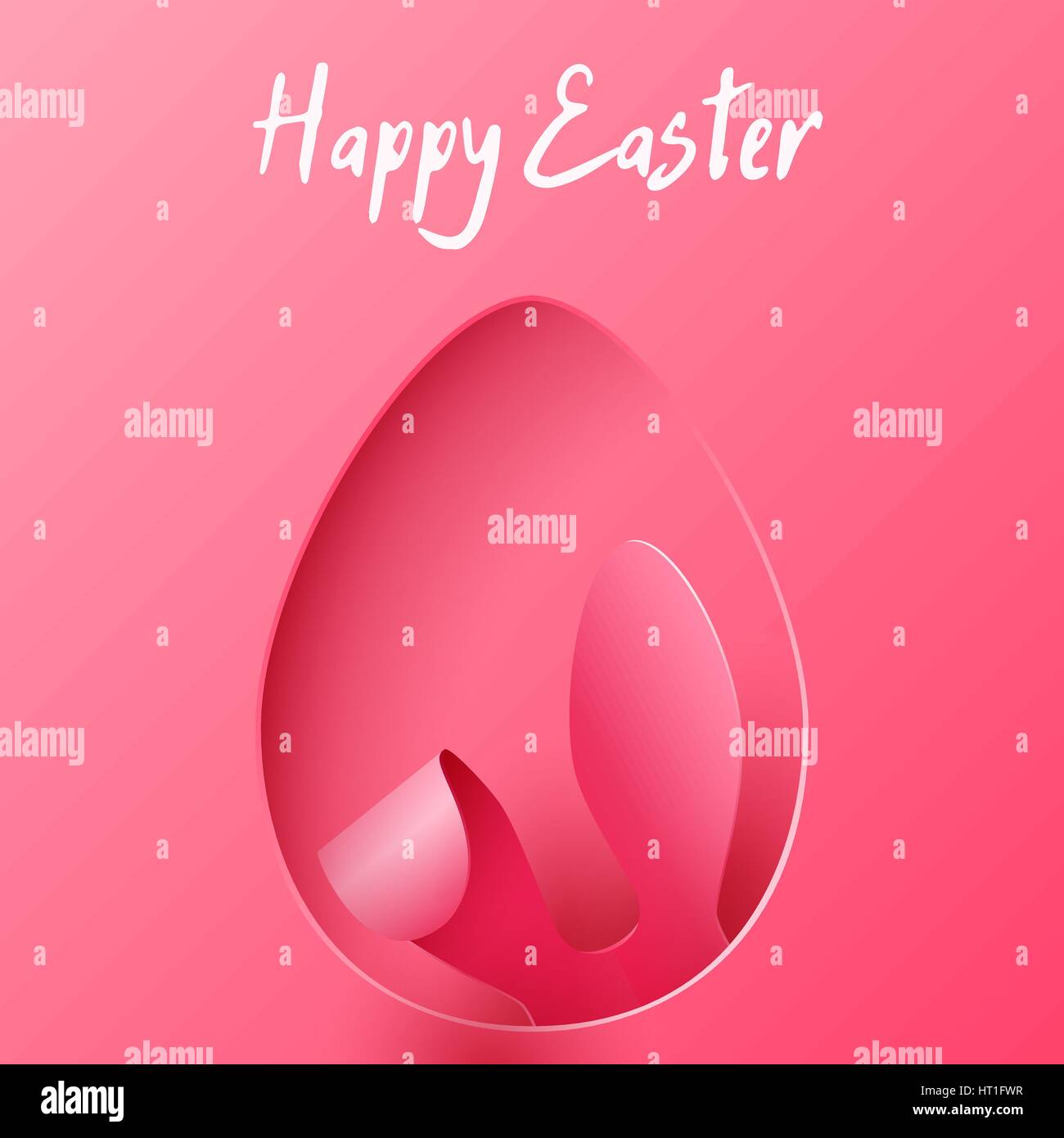 Vector Happy Easter Greeting Card with Color Paper Easter Ears on Pink ...