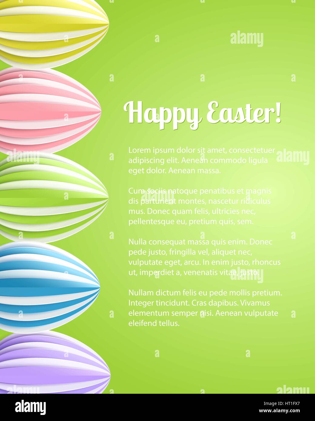 Vector Happy Easter Greeting Card with Color Paper Easter Eggs on Green ...