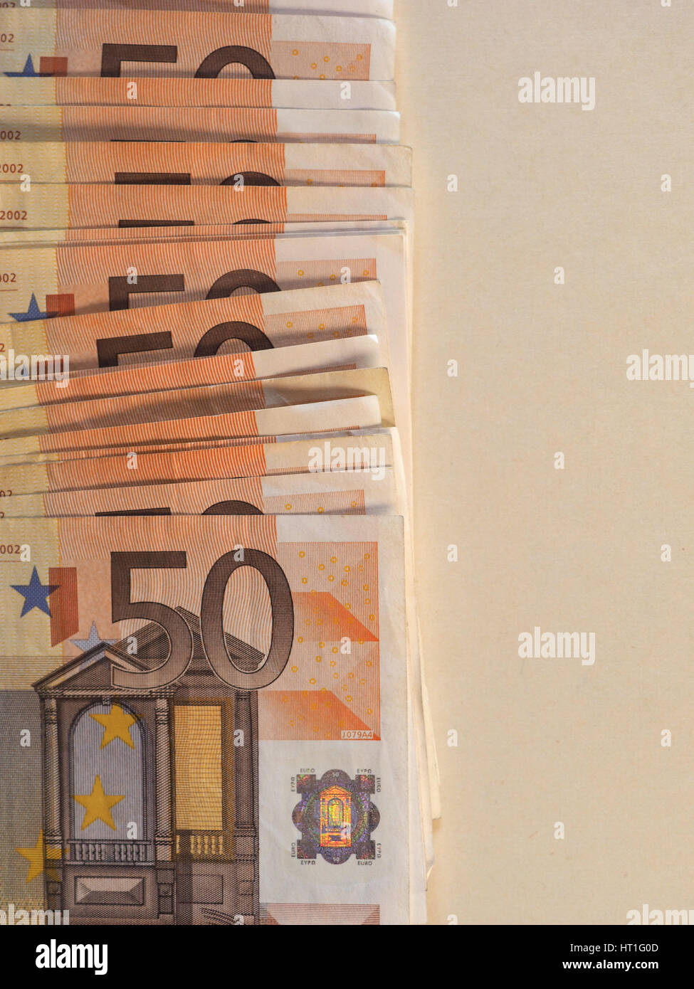 Euro (EUR) banknotes, currency of European Union (EU) with copy space ...