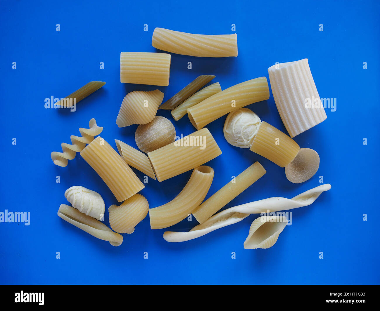 Many different types of Italian pasta including penne macaroni ...