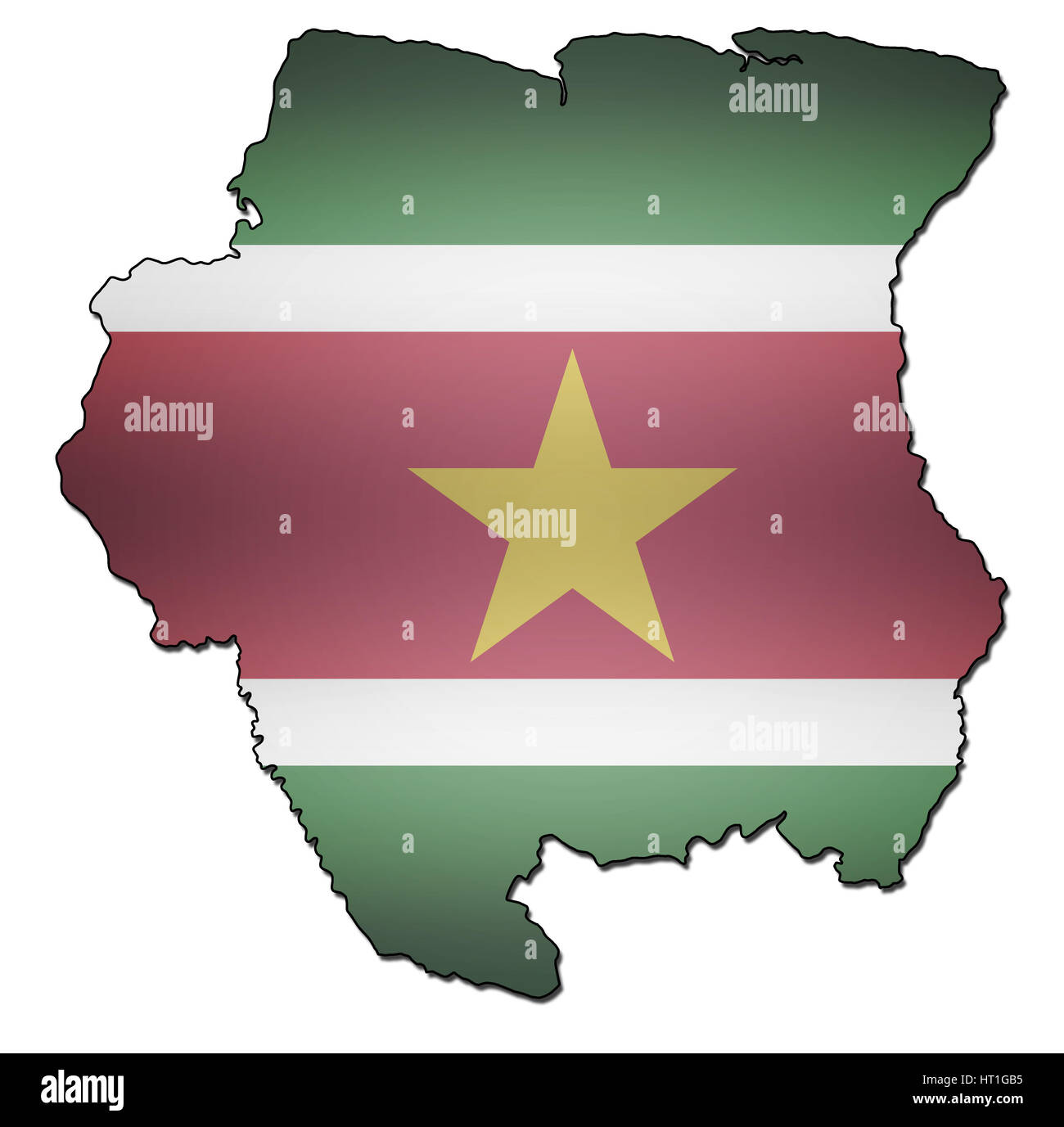 map with flag of suriname with national borders Stock Photo - Alamy
