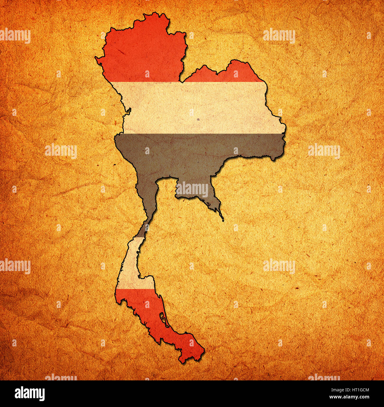 map with flag of thailand with national borders Stock Photo - Alamy
