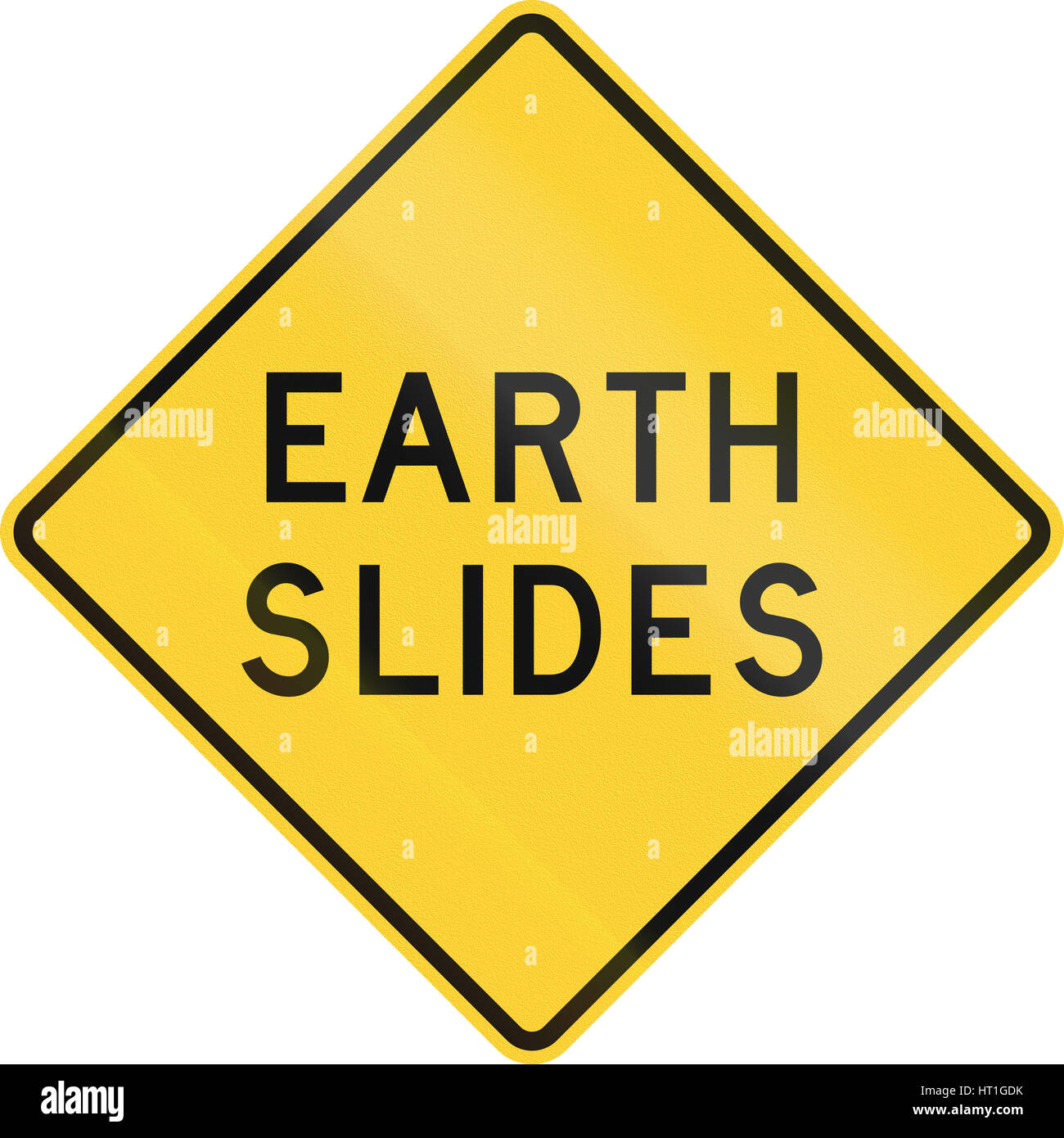 Road sign used in the US state of Texas - Earth slides Stock Photo - Alamy
