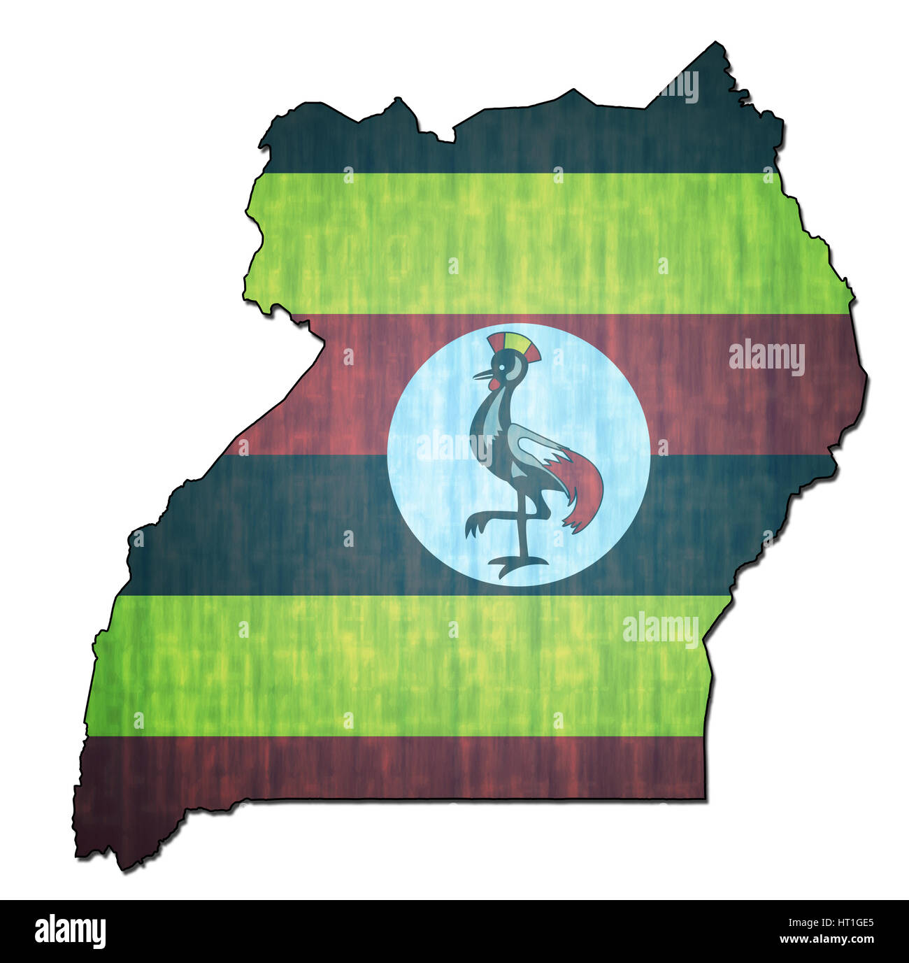 map with flag of uganda with national borders Stock Photo - Alamy