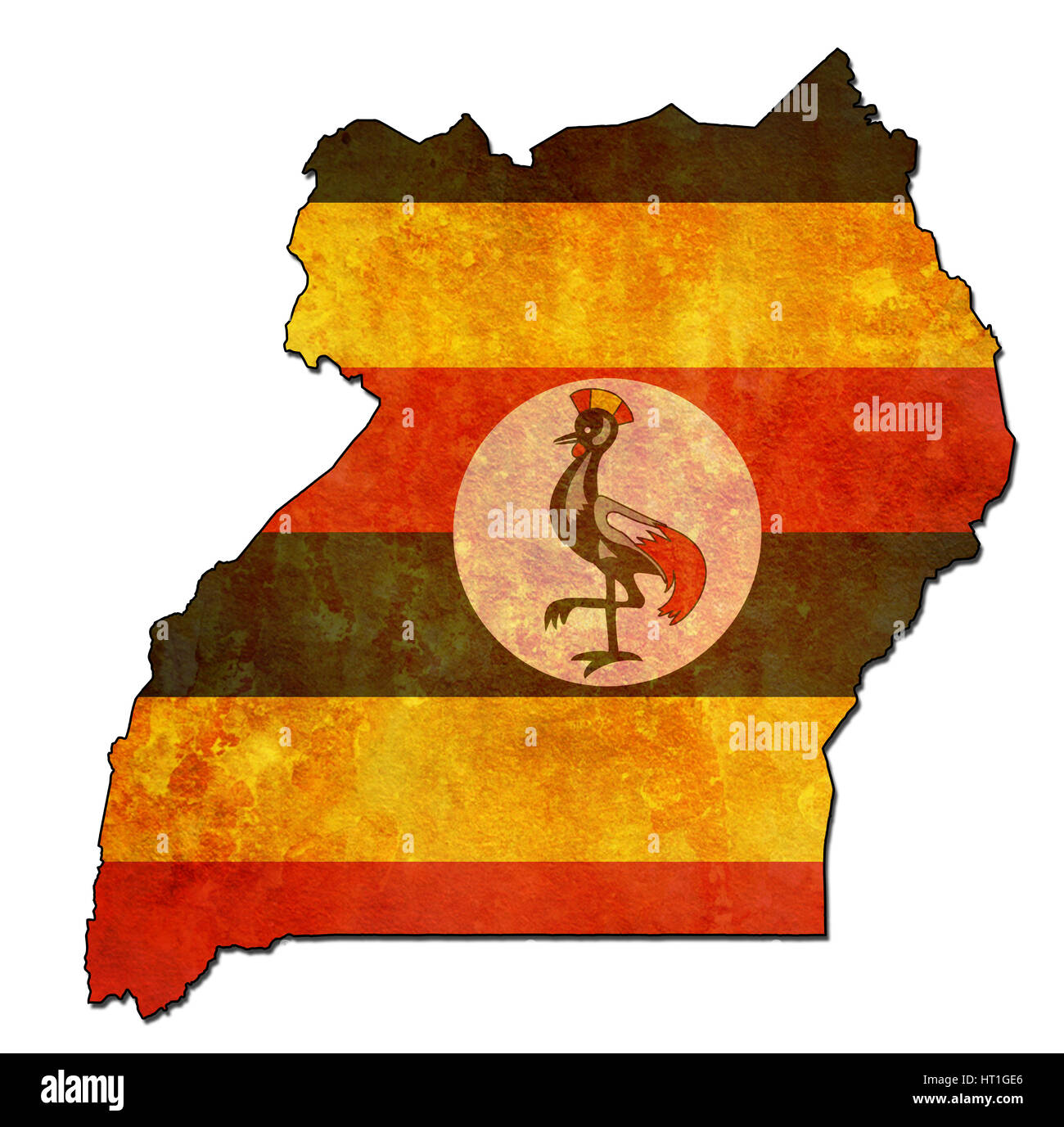 map with flag of uganda with national borders Stock Photo - Alamy