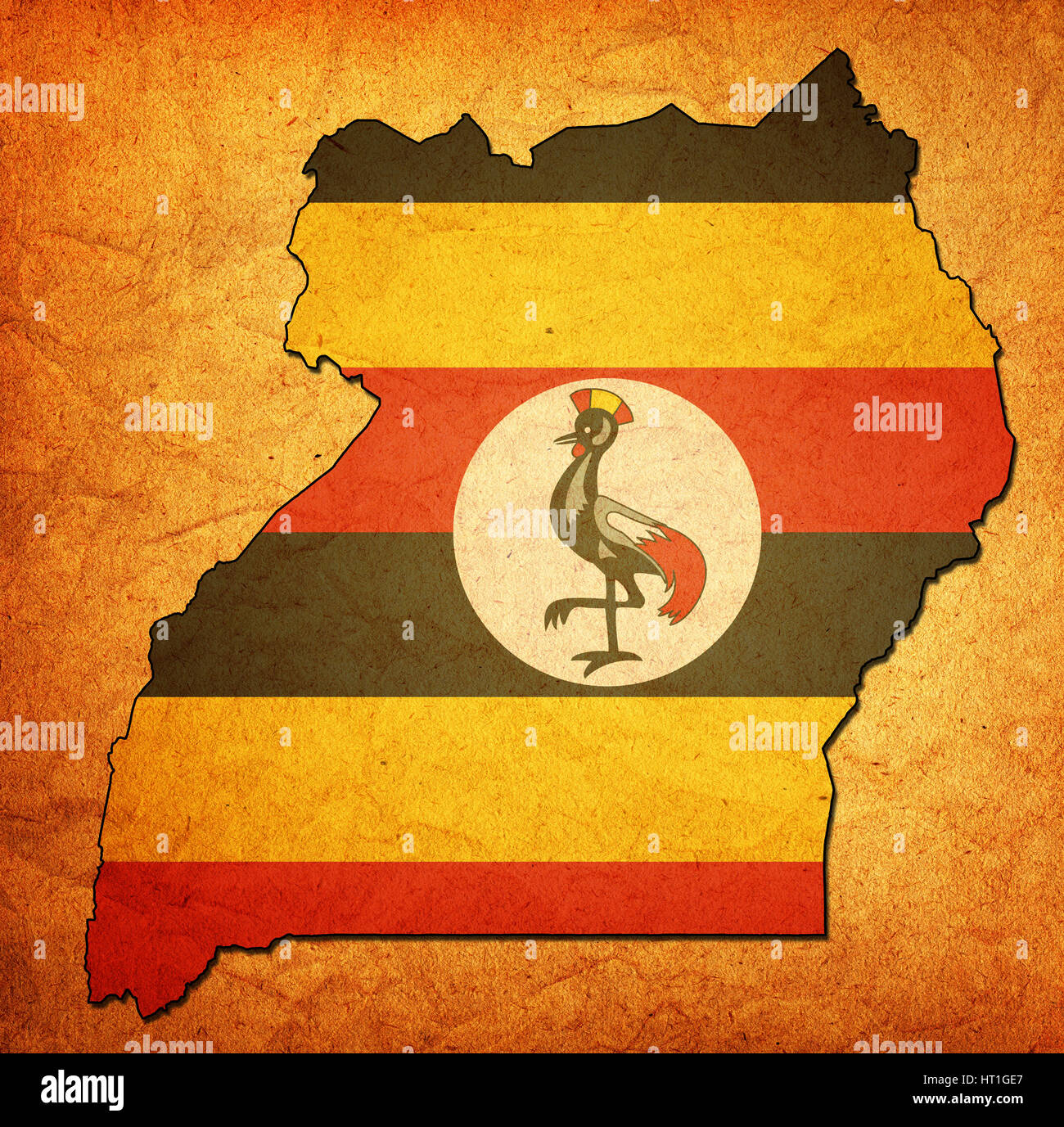 map with flag of uganda with national borders Stock Photo - Alamy