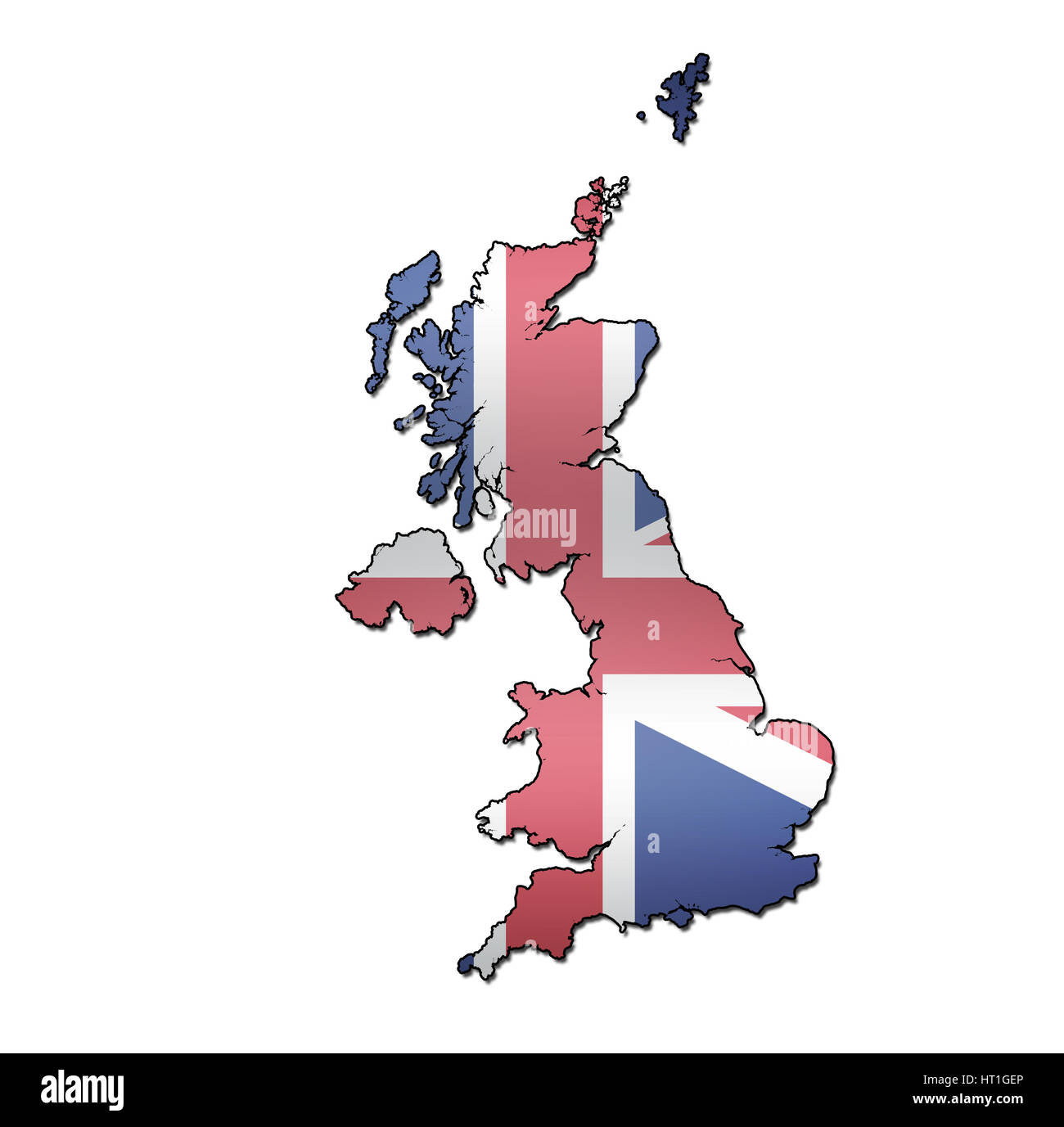 map with flag of united kingdom with national borders Stock Photo - Alamy