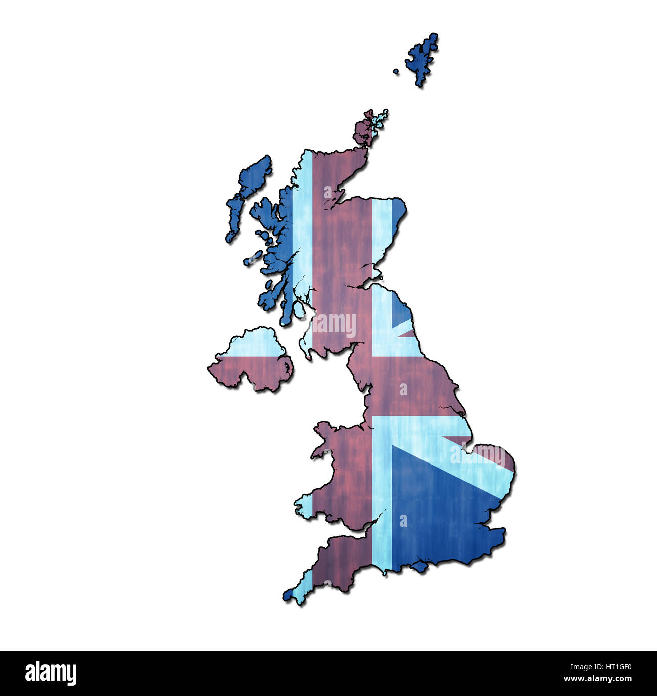 map with flag of united kingdom with national borders Stock Photo - Alamy