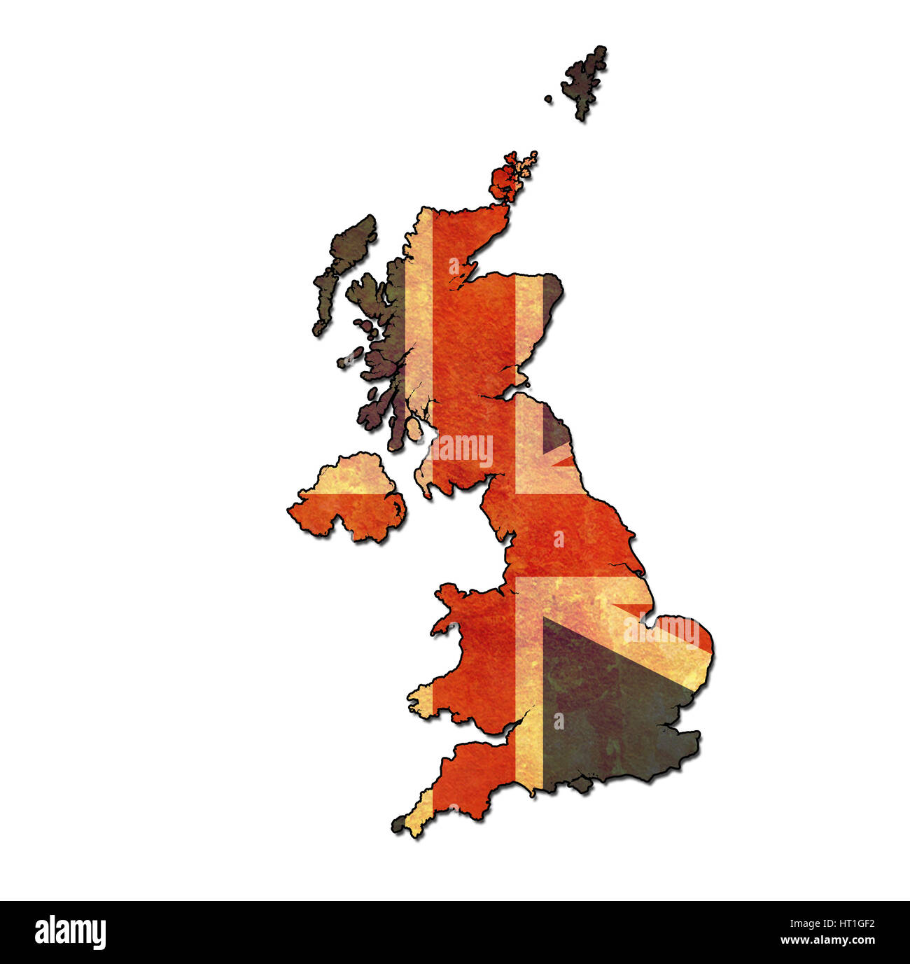 map with flag of united kingdom with national borders Stock Photo - Alamy
