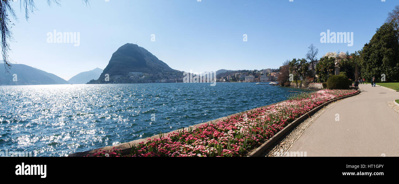 Lugano, Switzerland: panoramic view of the Gulf of Lugano from ciani ...