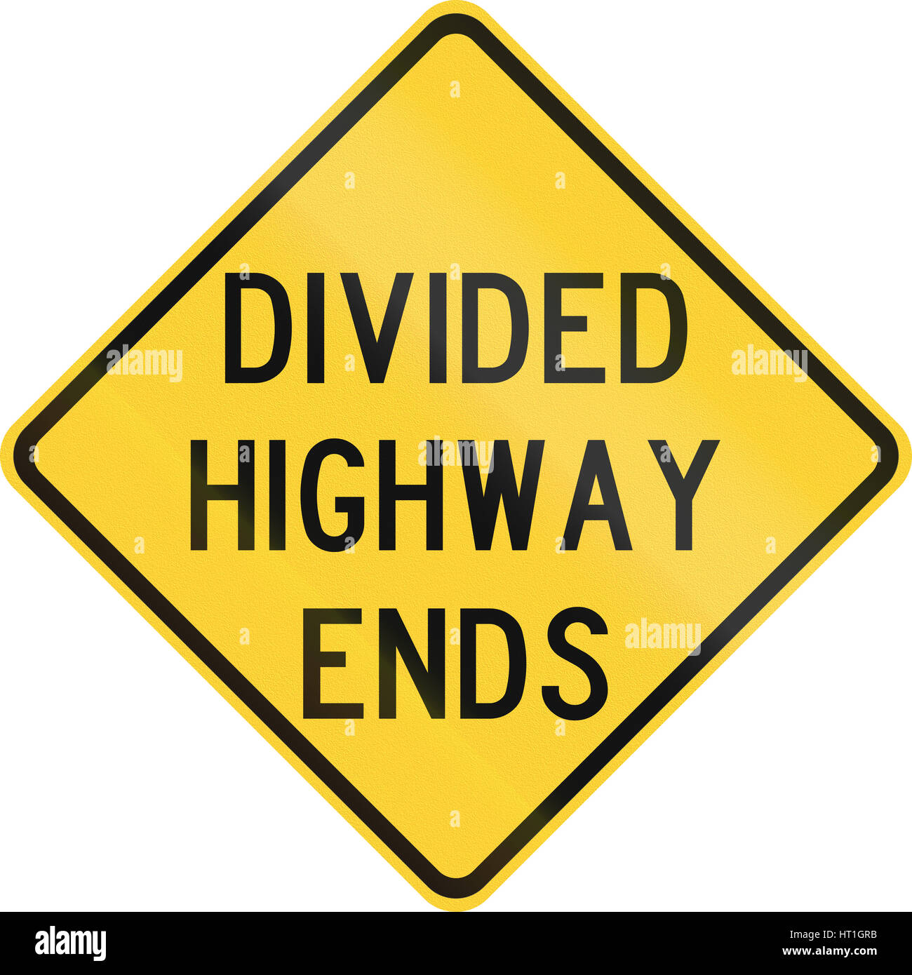 Road sign used in the US state of Texas - Divided highway ends Stock ...