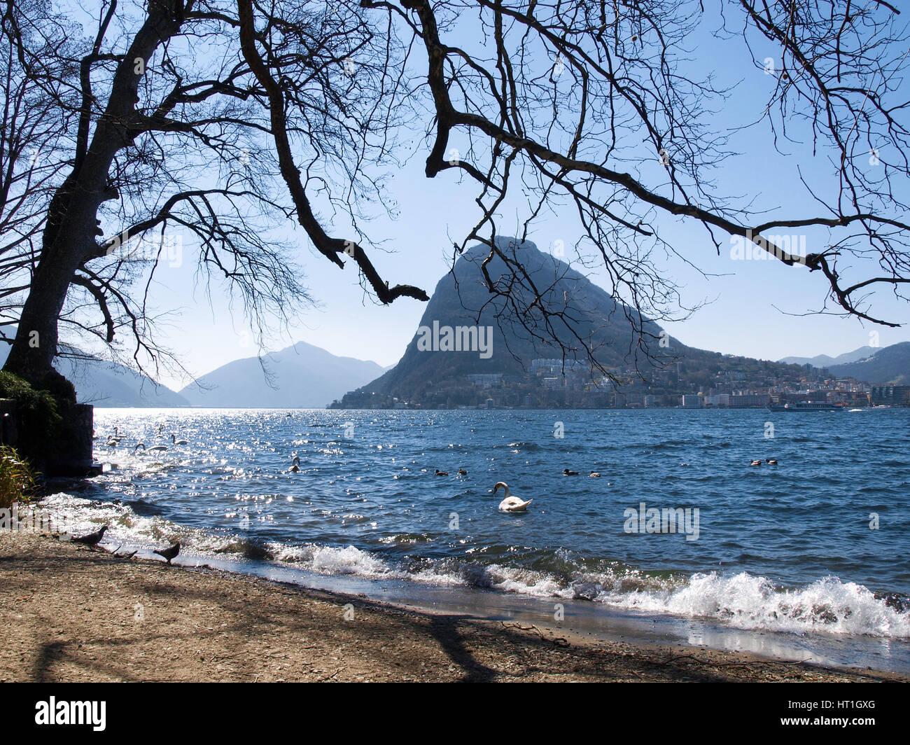Lugano, Switzerland: panoramic view of the Gulf of Lugano Stock Photo ...
