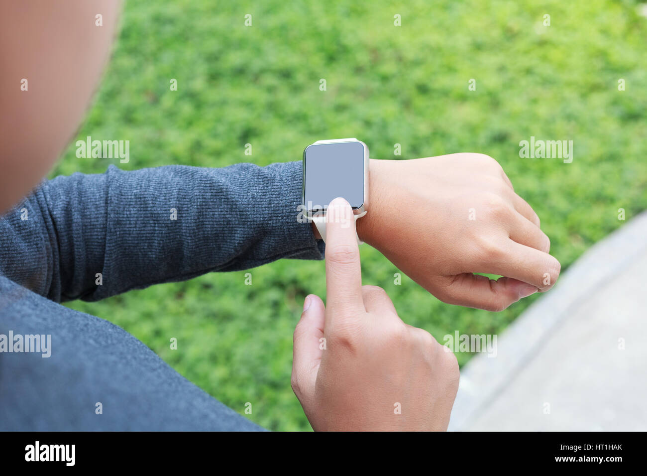 close-up on person hand wear smart watch new modern lifestyle Stock ...