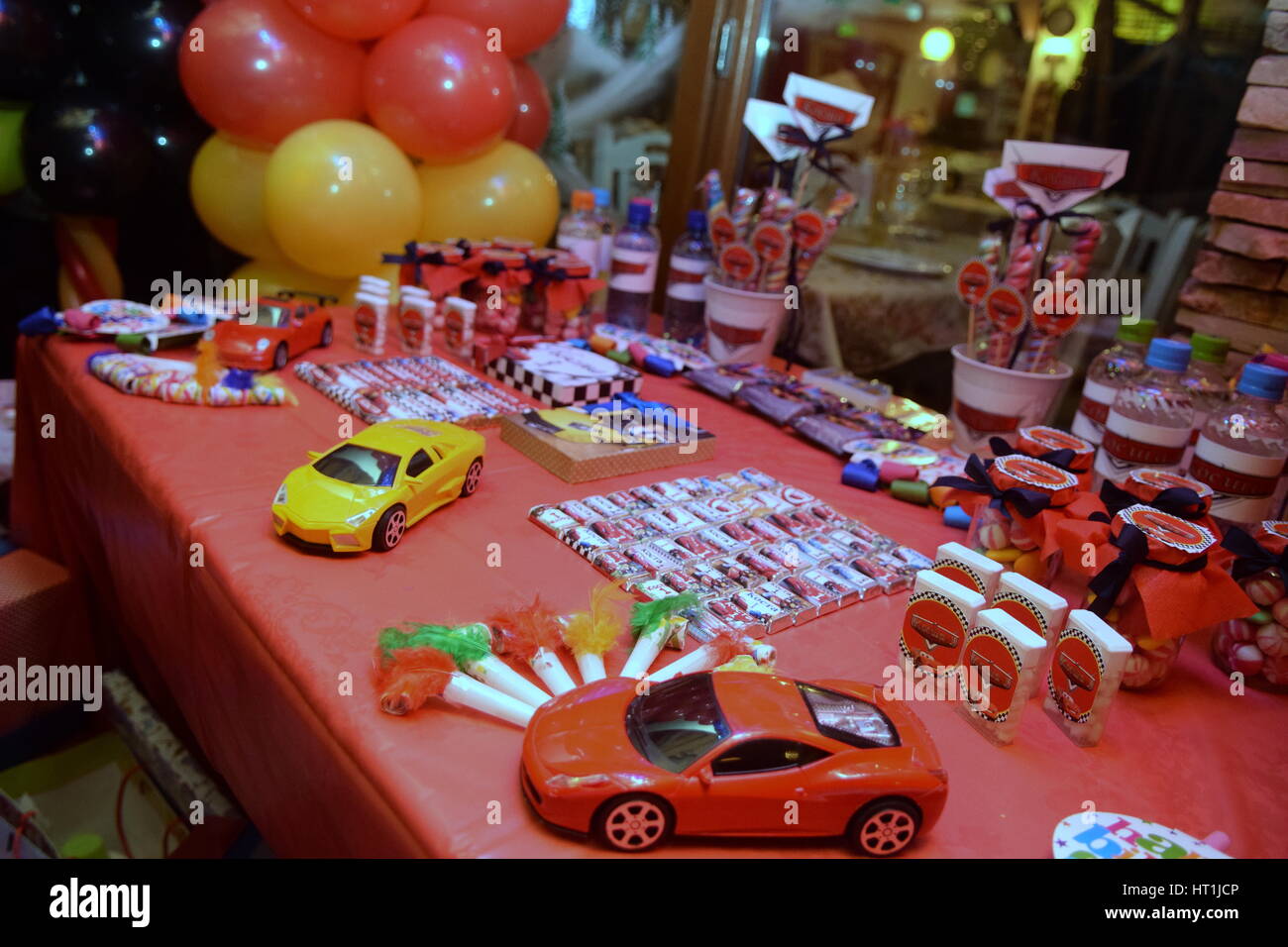 Colorful sweets and items for children's birthdays Stock Photo - Alamy