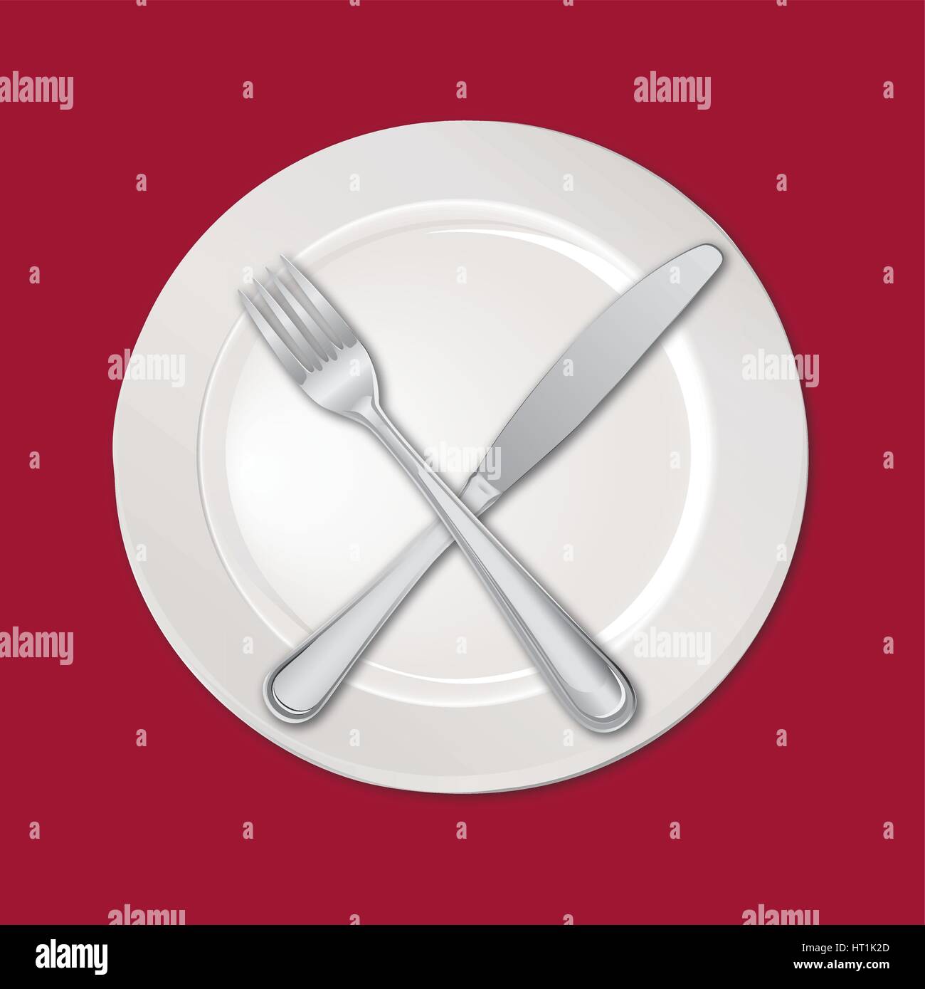 Table setting set. Fork, Knife, Empty Plate. Cutlery white collection ...