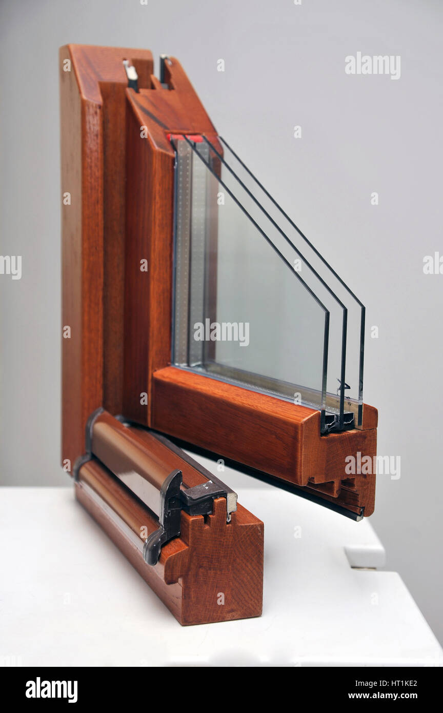 The cut wooden window profile with three glasses Stock Photo - Alamy