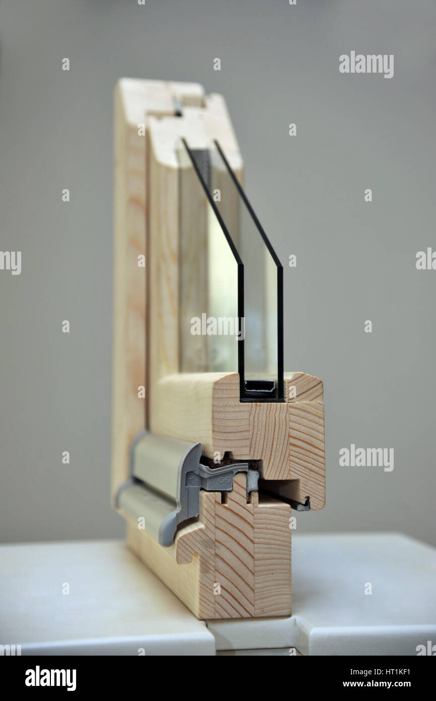 The cut wooden window profile with two glasses, front view Stock Photo ...
