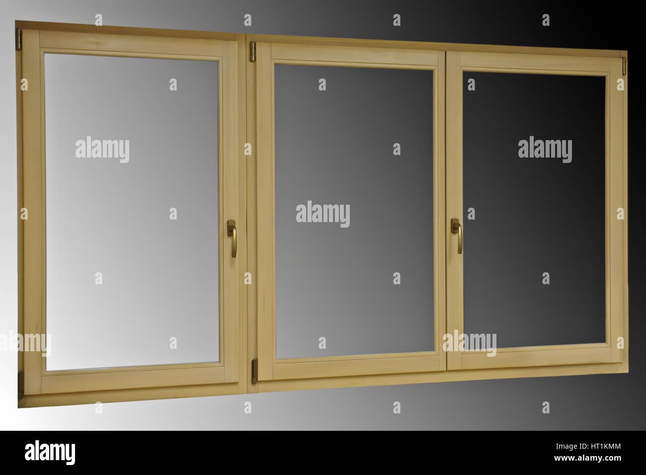 Wooden three-wing window system fabricated Stock Photo - Alamy