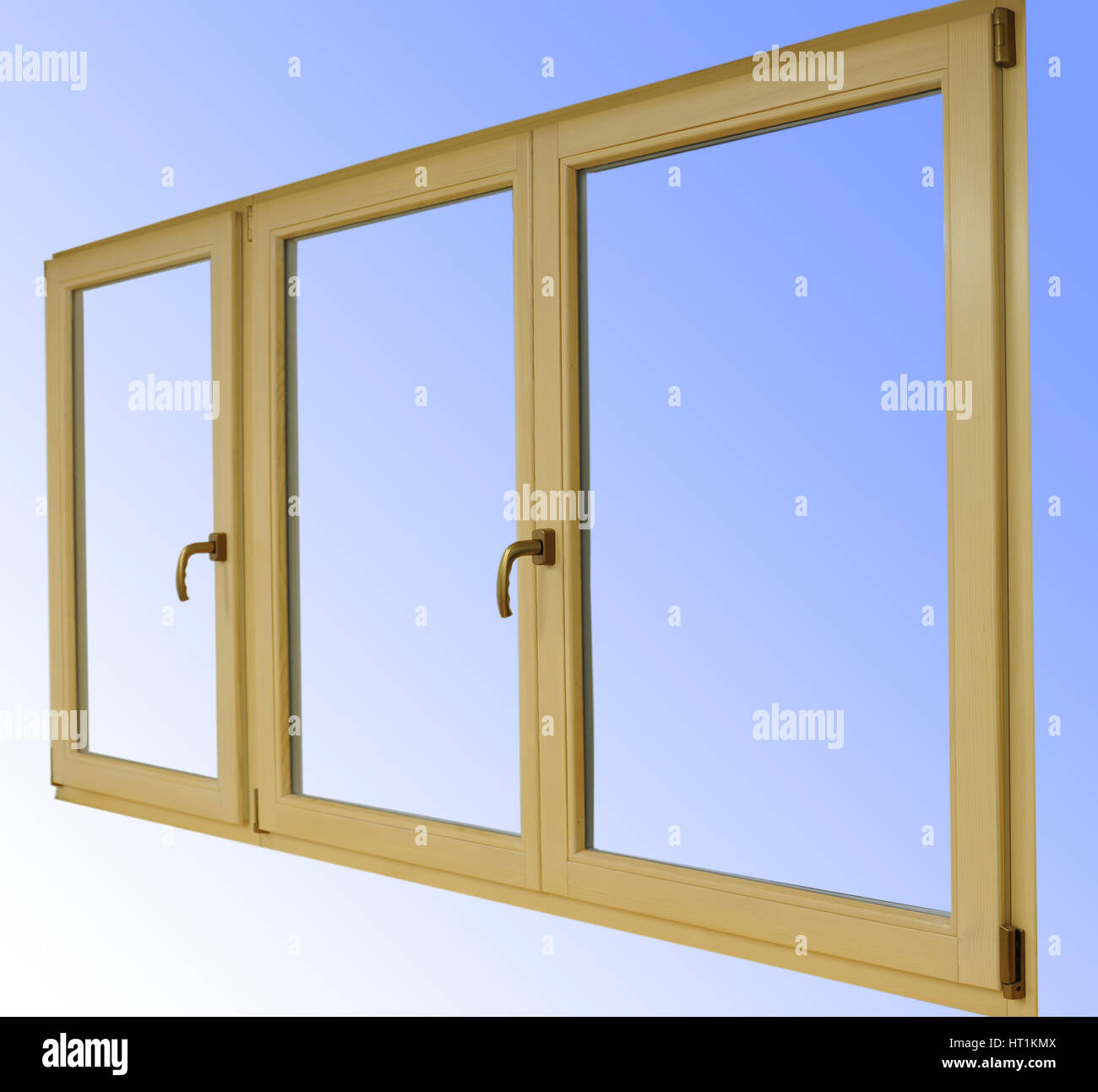 Wooden three-wing window system fabricated Stock Photo - Alamy