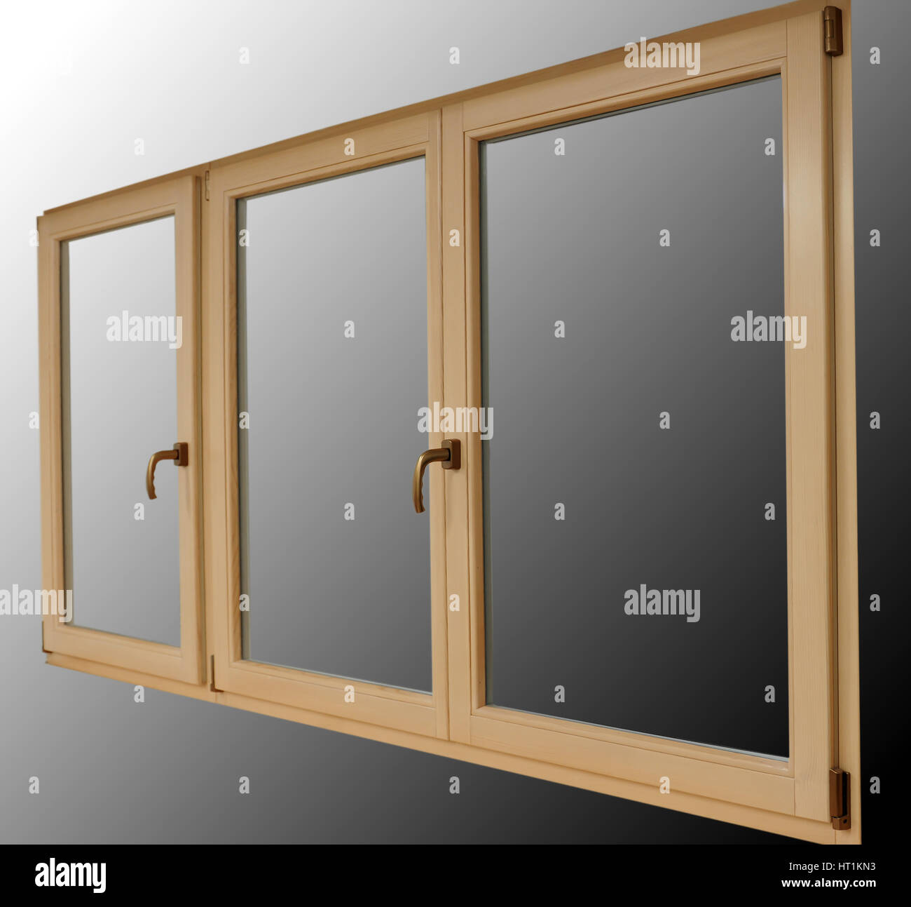 Wooden three-wing window system fabricated Stock Photo - Alamy