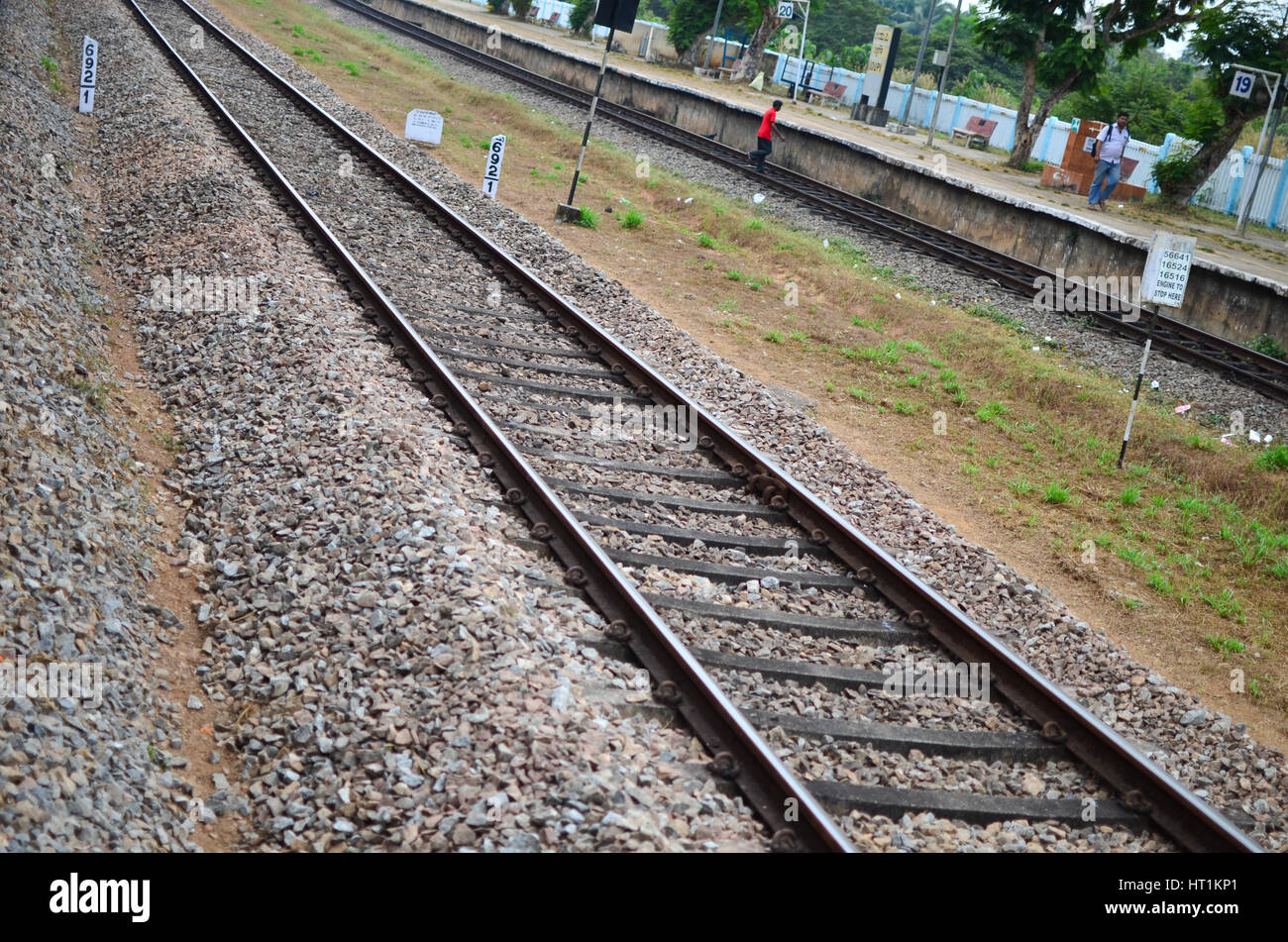 Railway tracks at a railway station Stock Photo - Alamy