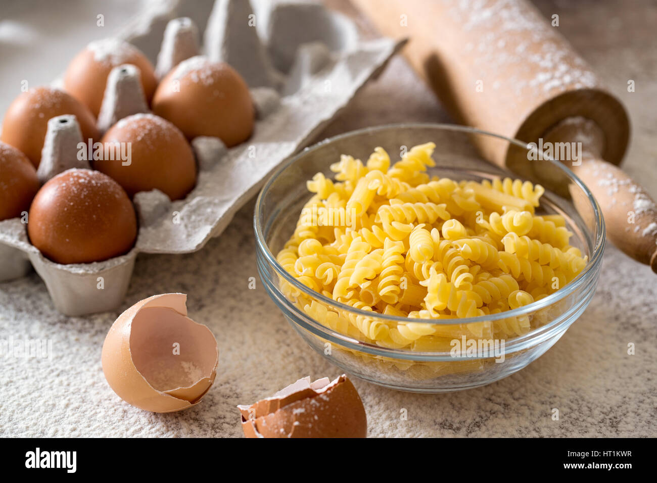 homemade macaroni on the wooden table background Stock Photo - Alamy