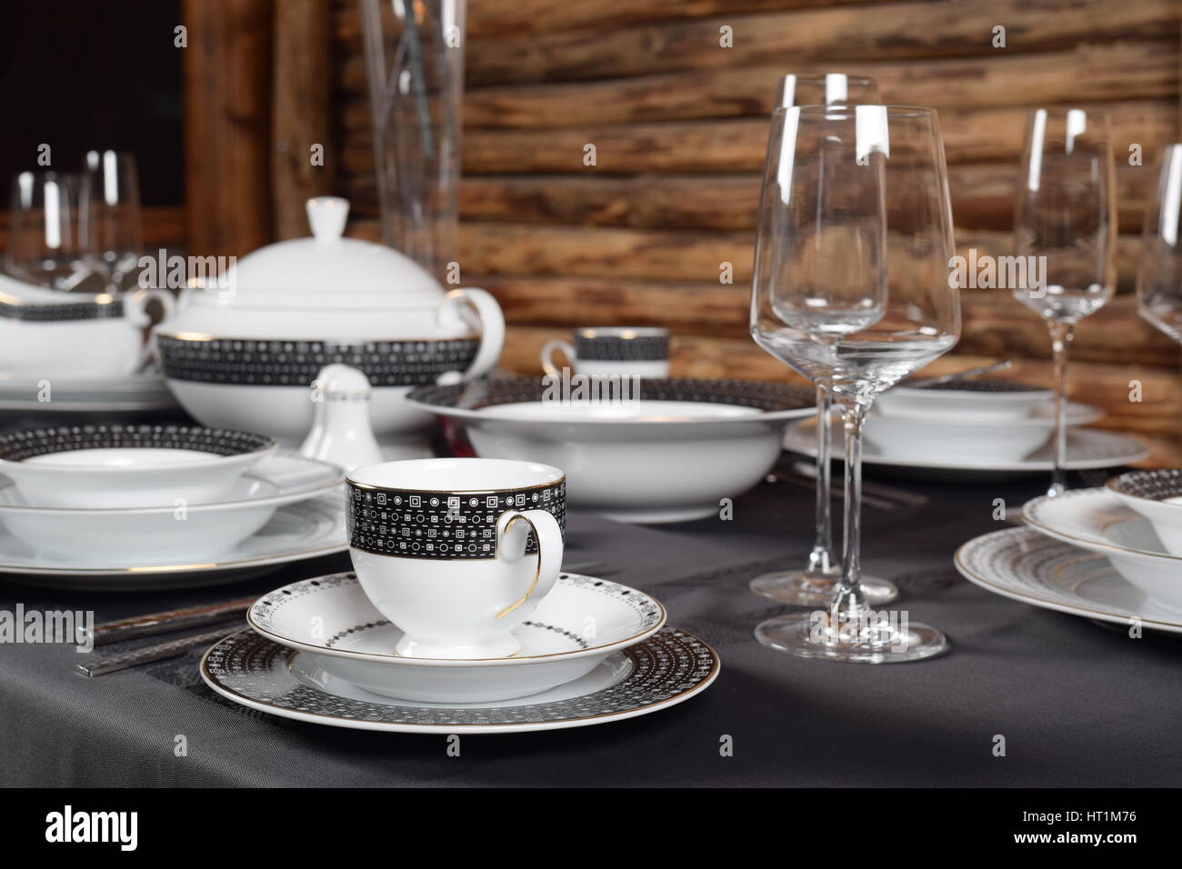 Dining porcelain set of plates, colorful set of dishes made of ...