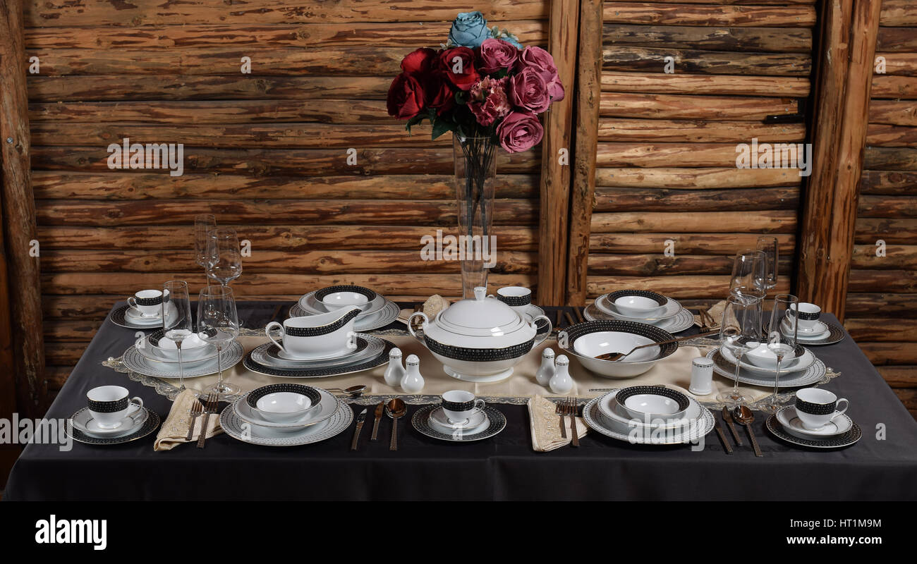 Dining porcelain set of plates, colorful set of dishes made of ...
