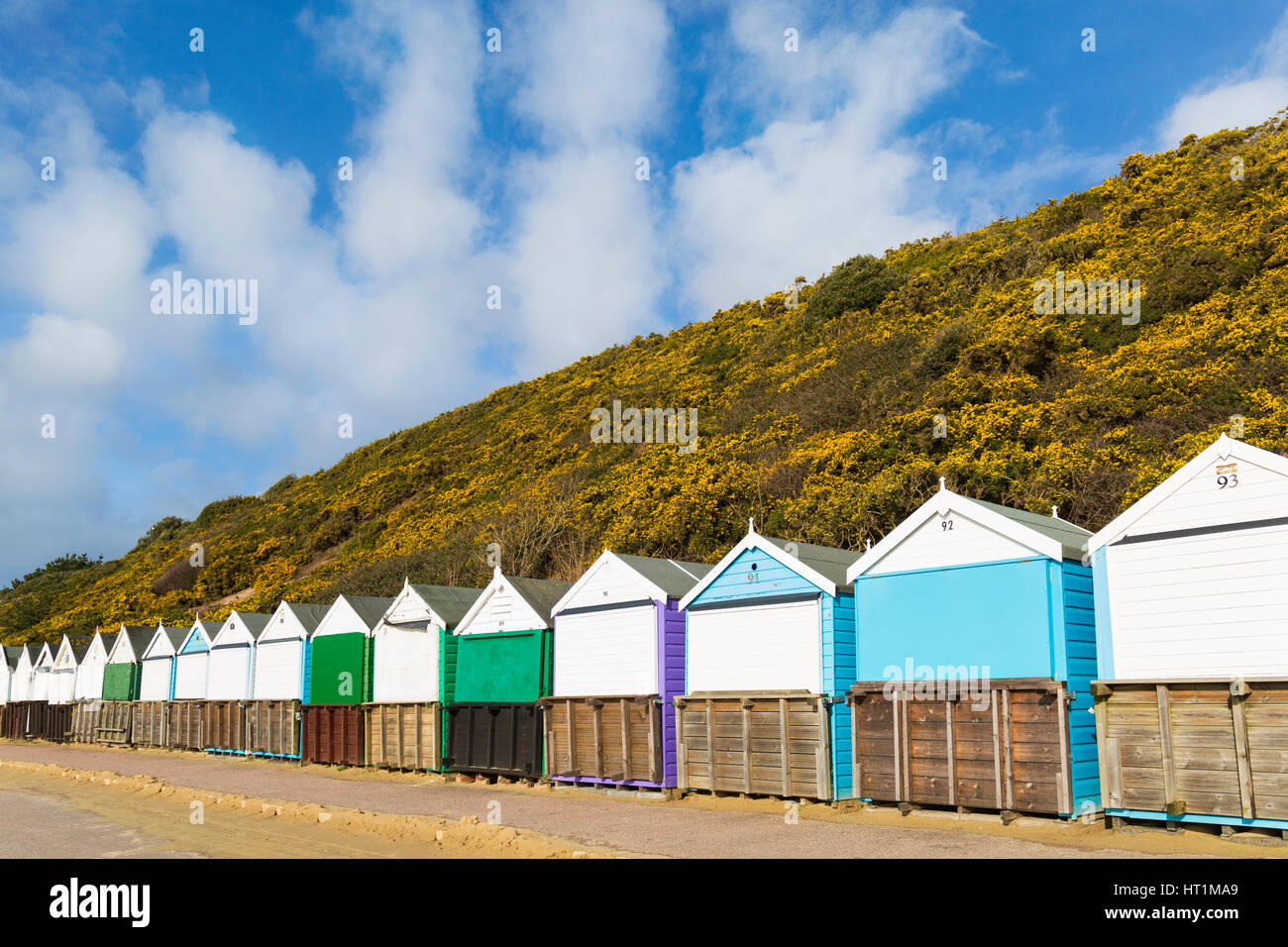 beach huts at Middle Chine along promenade at Bournemouth, Dorset, UK ...