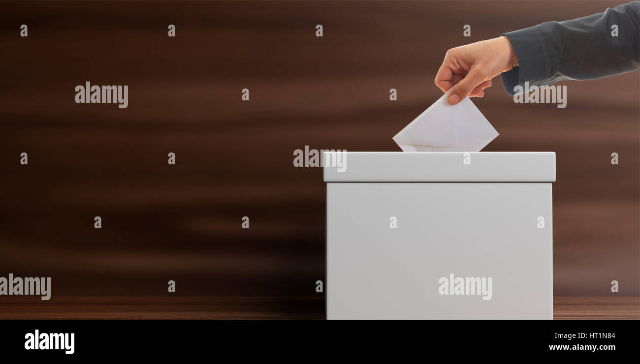 Ballot box on wooden background. 3d illustration Stock Photo - Alamy