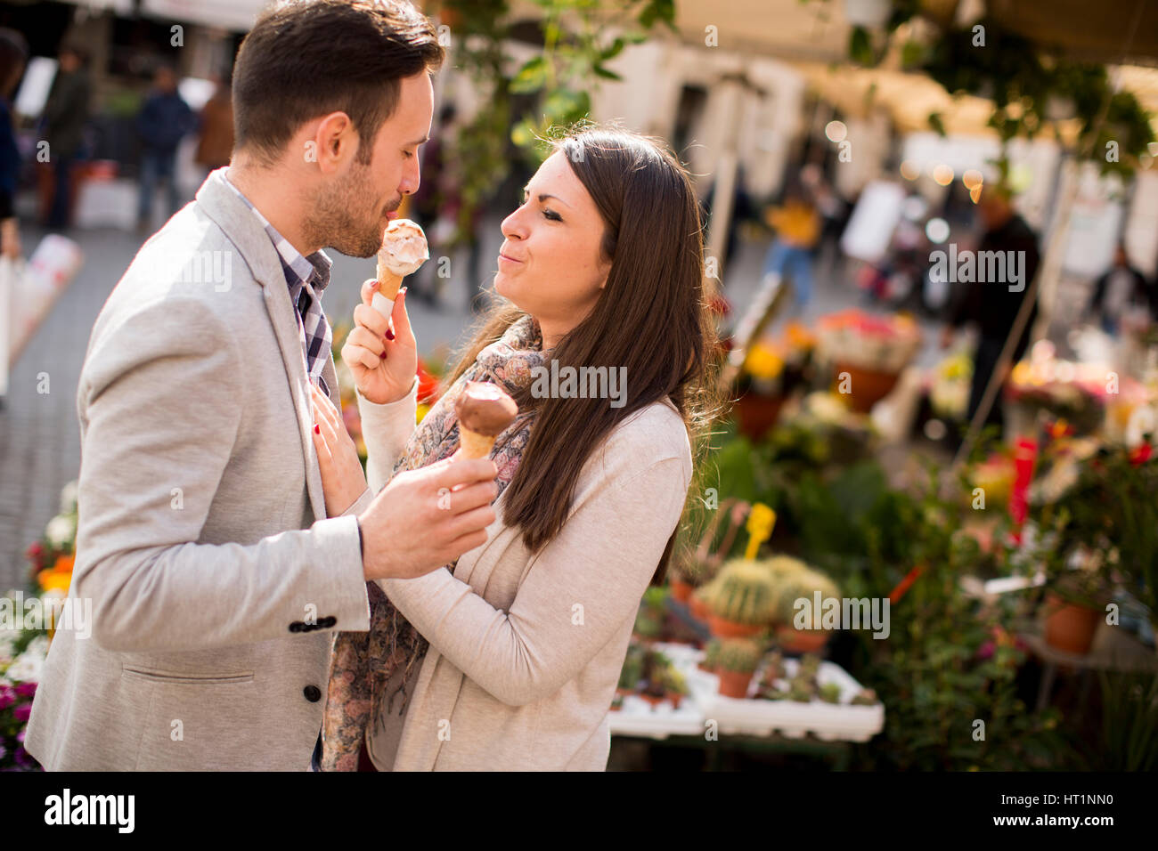 Loving couple having an ice cream in Rome, Italy Stock Photo - Alamy