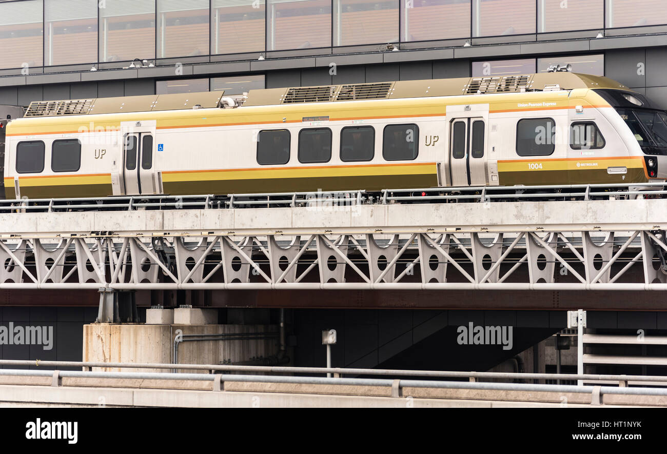 An UP train pulls into the station at Toronto Pearson Airport Stock ...