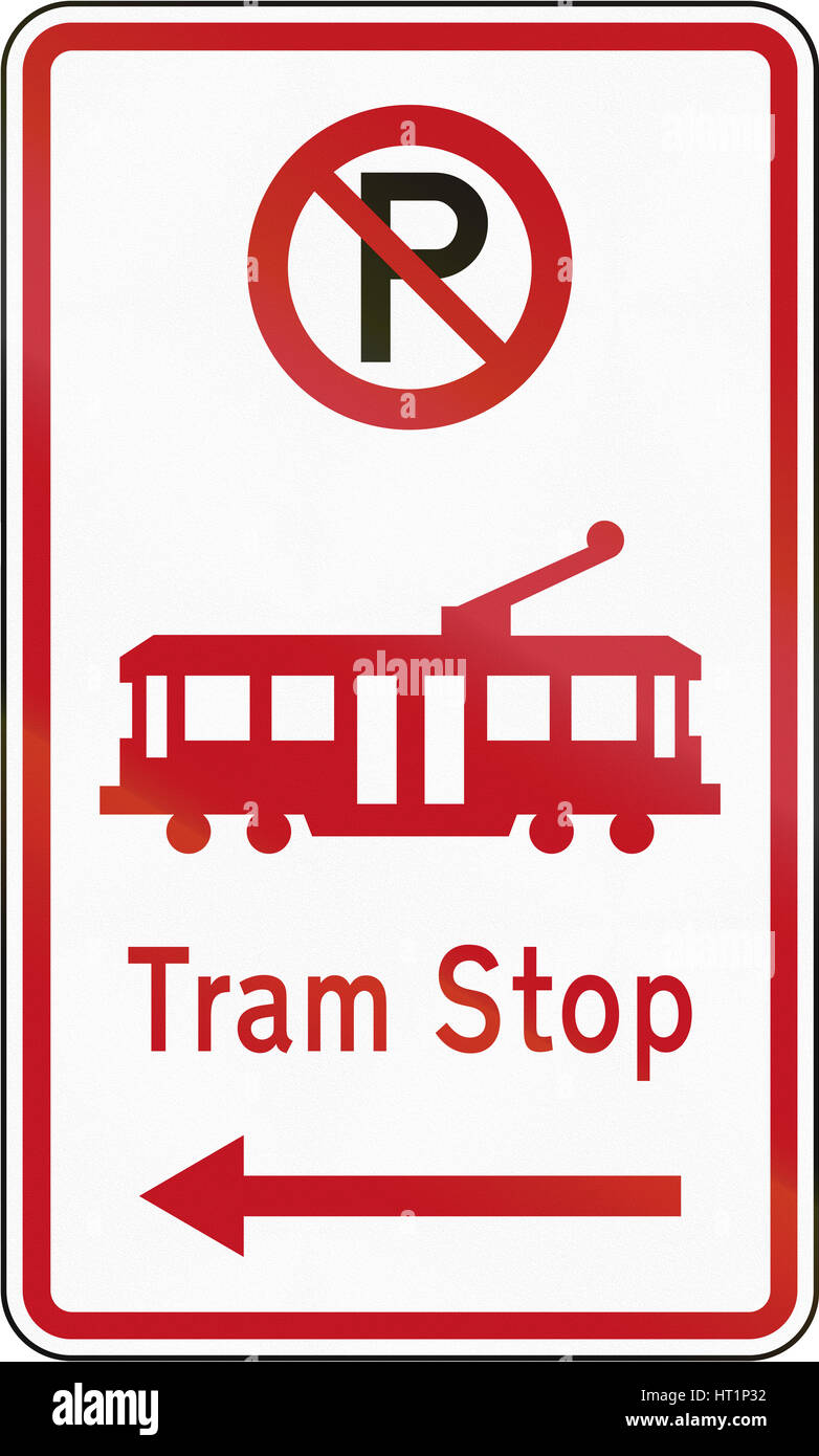 New Zealand road sign - Tram stop Stock Photo - Alamy