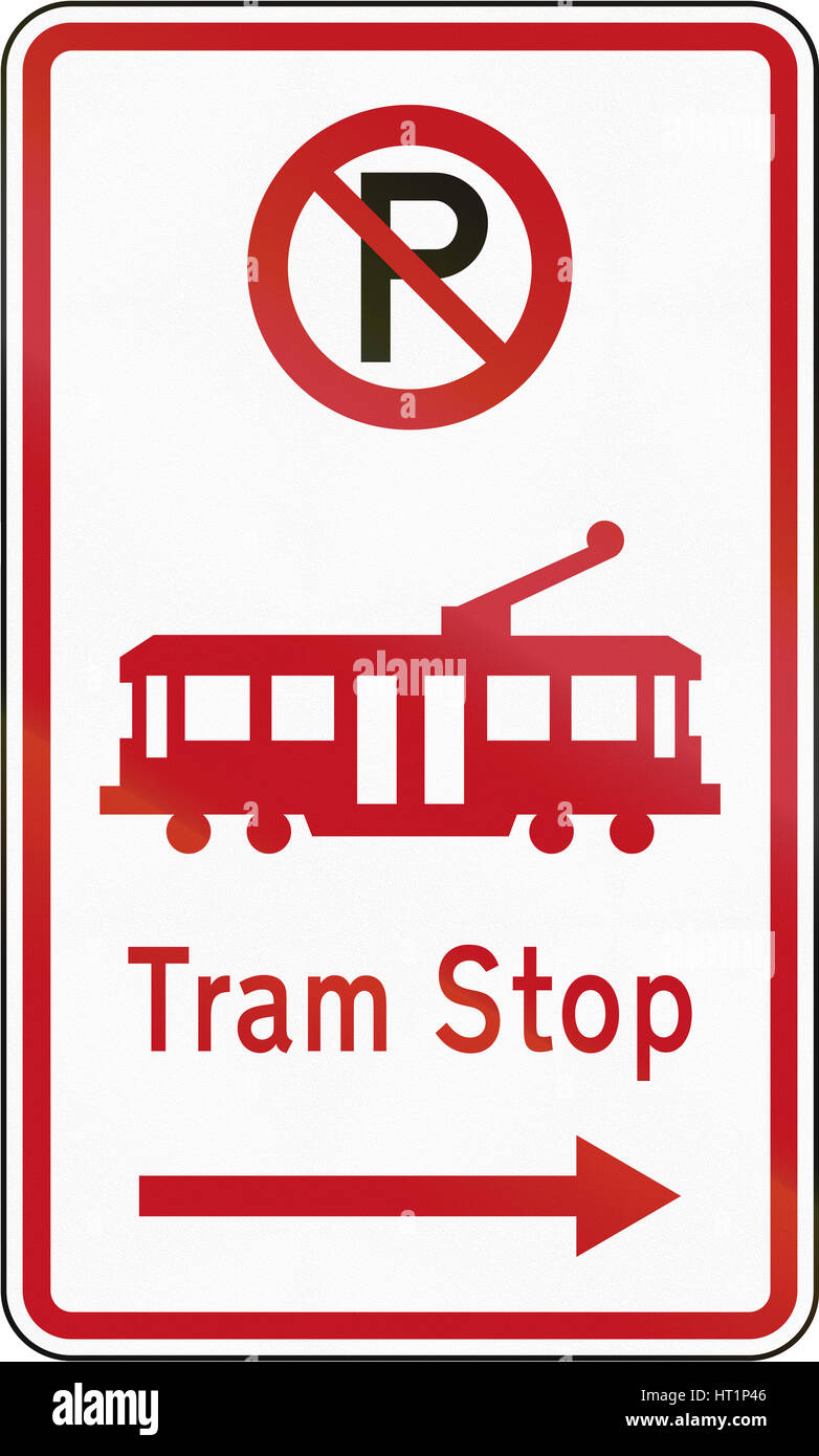 New Zealand road sign - Tram stop Stock Photo - Alamy