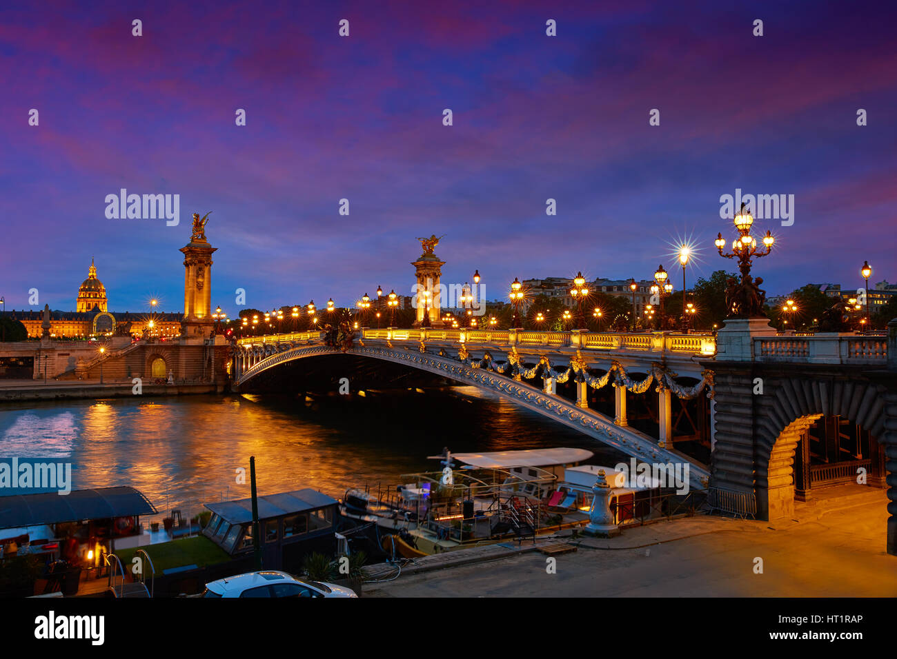 Pont Alexandre III in Paris France sunset over Seine river Stock Photo ...
