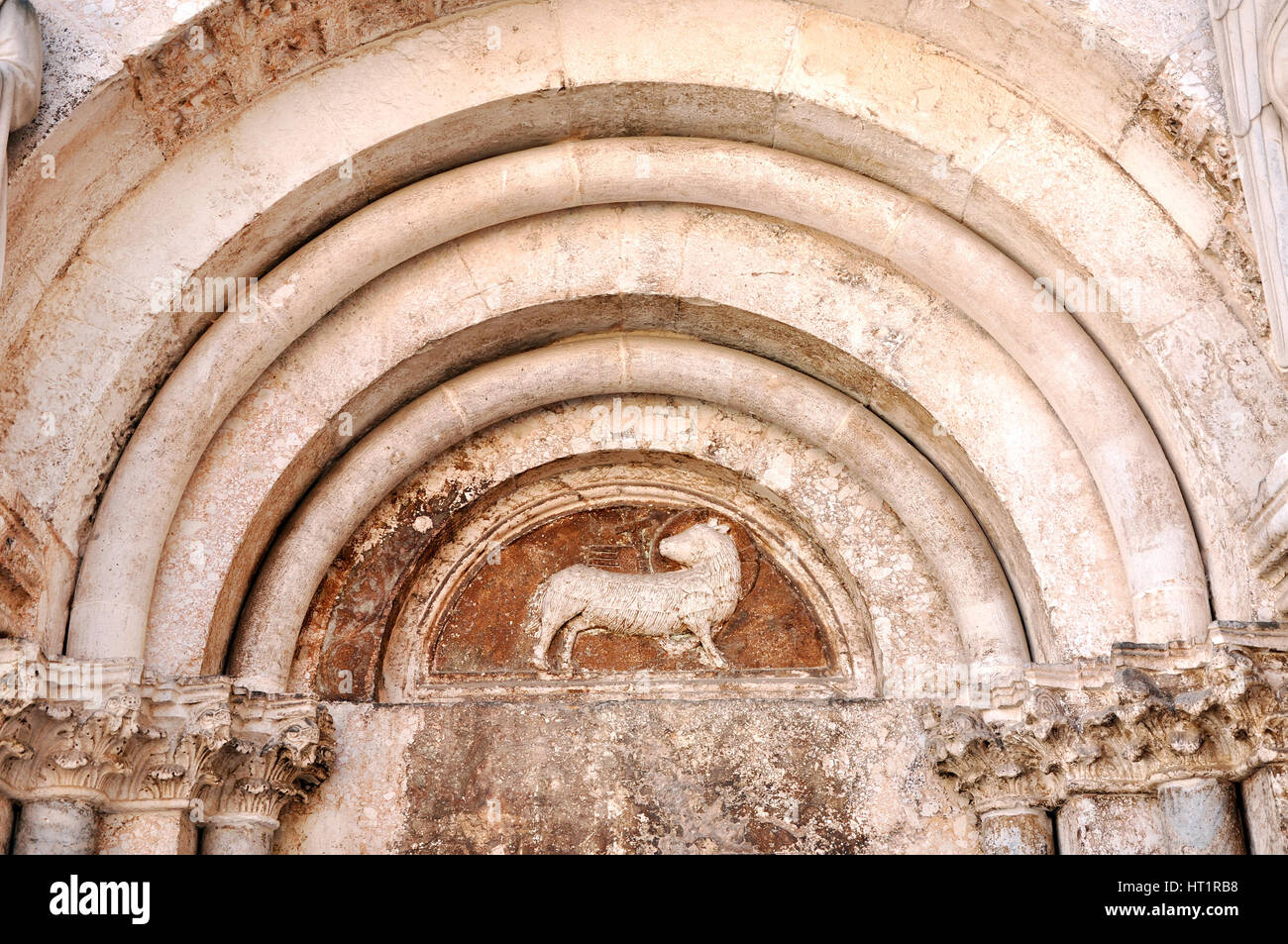 Bas relief with sculpted animal on a church. Zadar, Croatia Stock Photo ...