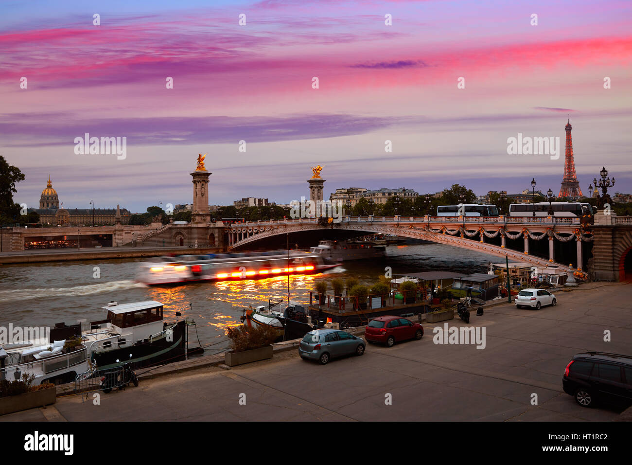 Pont Alexandre III in Paris France sunset over Seine river Stock Photo ...