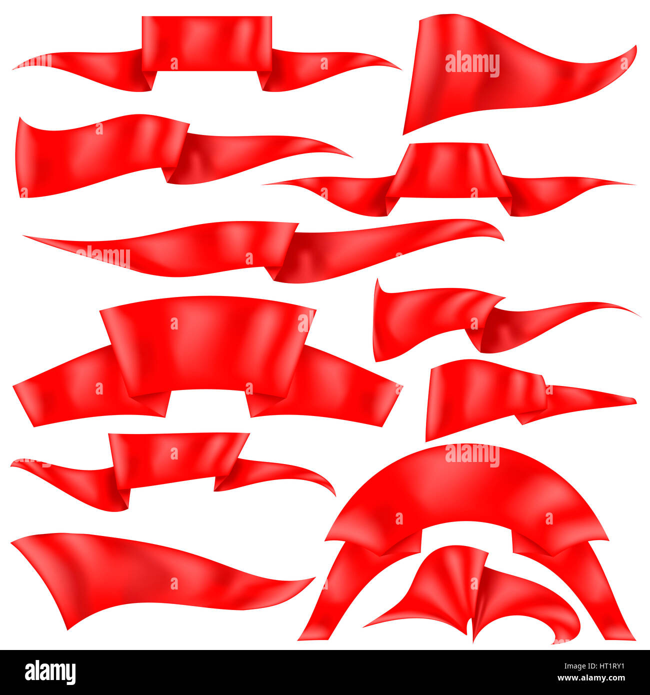 Set of Red Ribbons Isolated on White Background. Flag Collection Stock ...