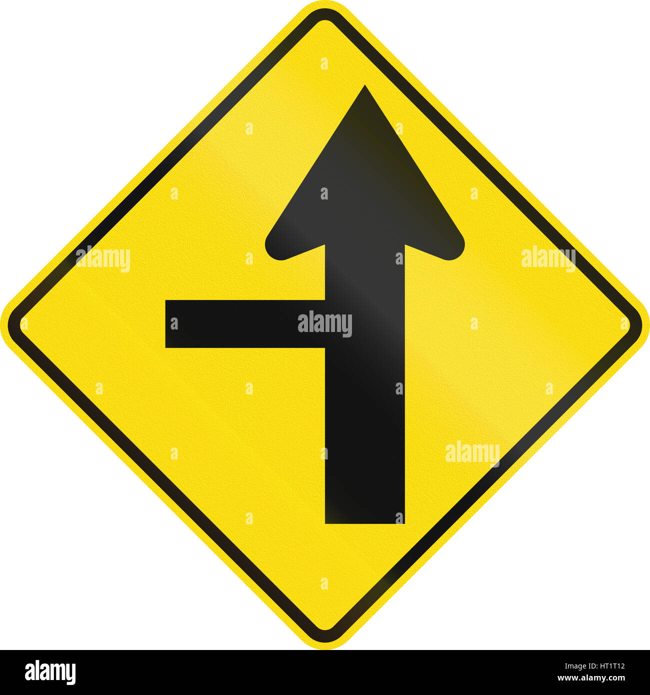 New Zealand road sign - Side road junction controlled on left Stock ...