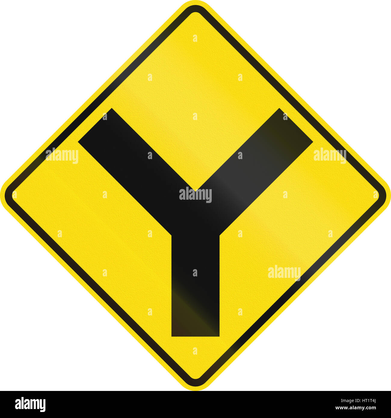 New Zealand road sign - Uncontrolled Y-junction ahead Stock Photo - Alamy
