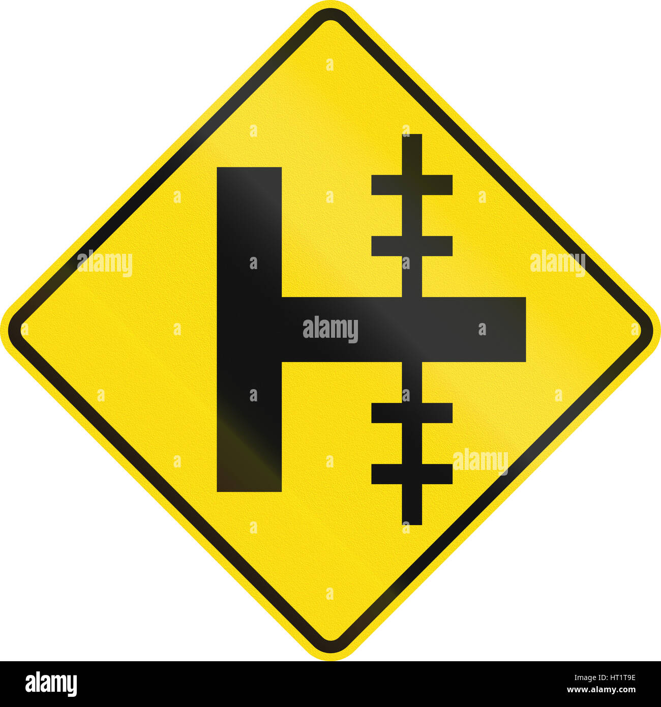 New Zealand road sign - Level crossing on uncontrolled crossroad on ...