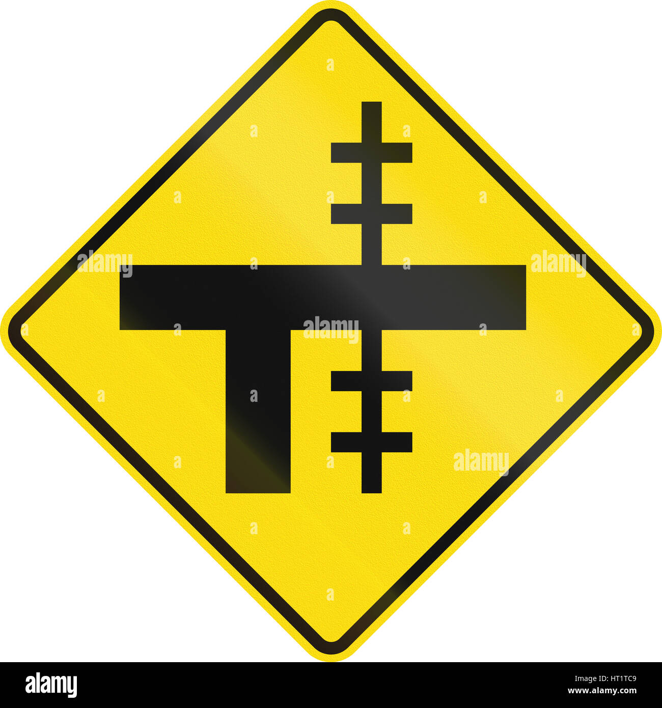 New Zealand road sign - Level crossing on uncontrolled T-junction on ...