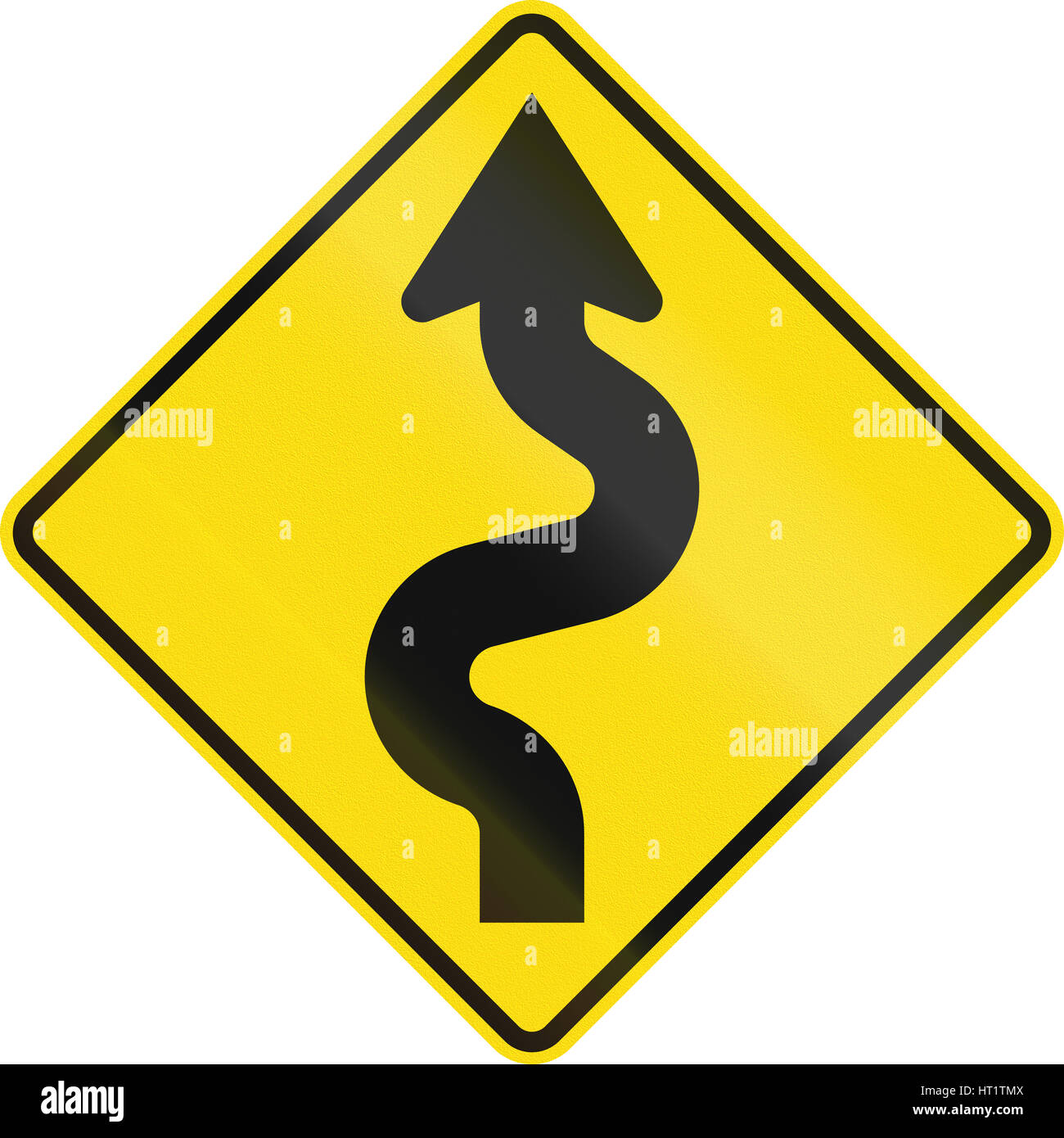 New Zealand road sign - Reverse curves (less than 1km in extent) ahead ...