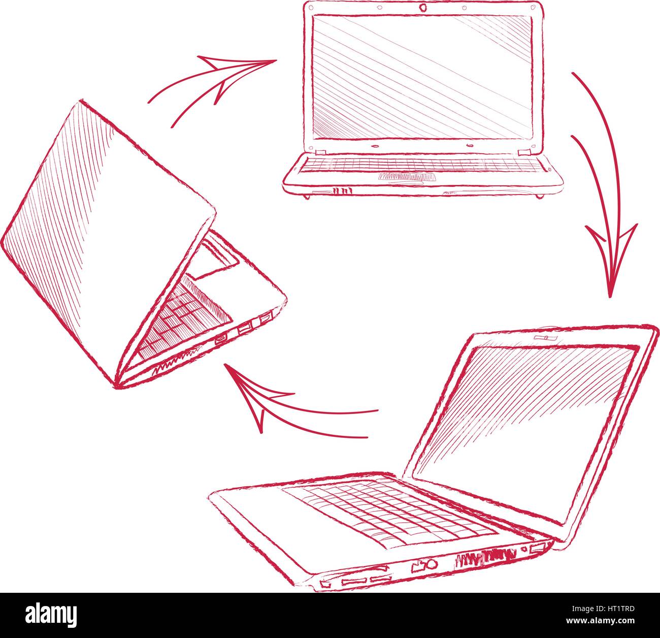 Laptop set. Computer hand drawn sketch doodle engraved illustration ...