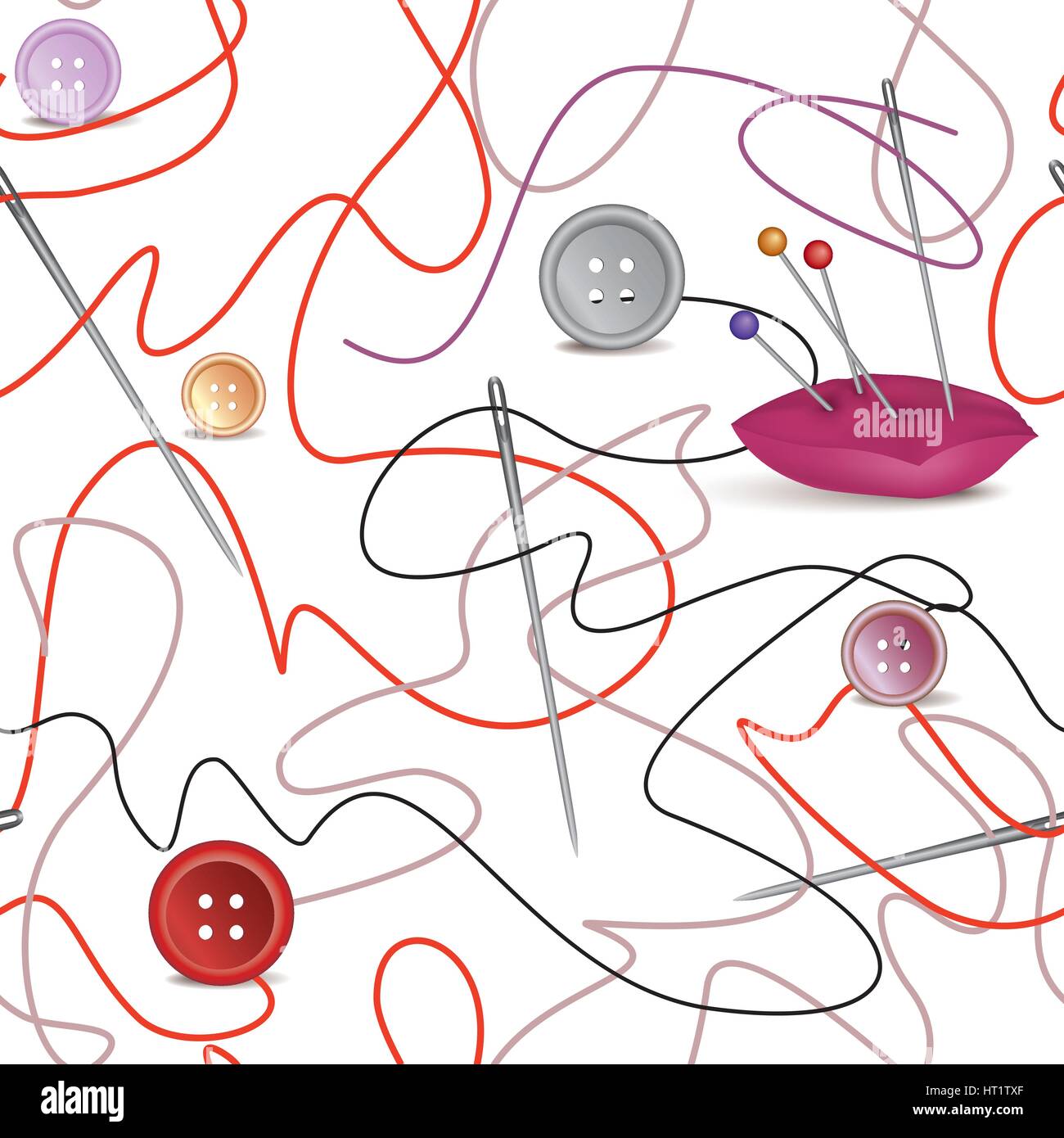 Needle and thread seamless pattern. Sewing needle and thread with ...