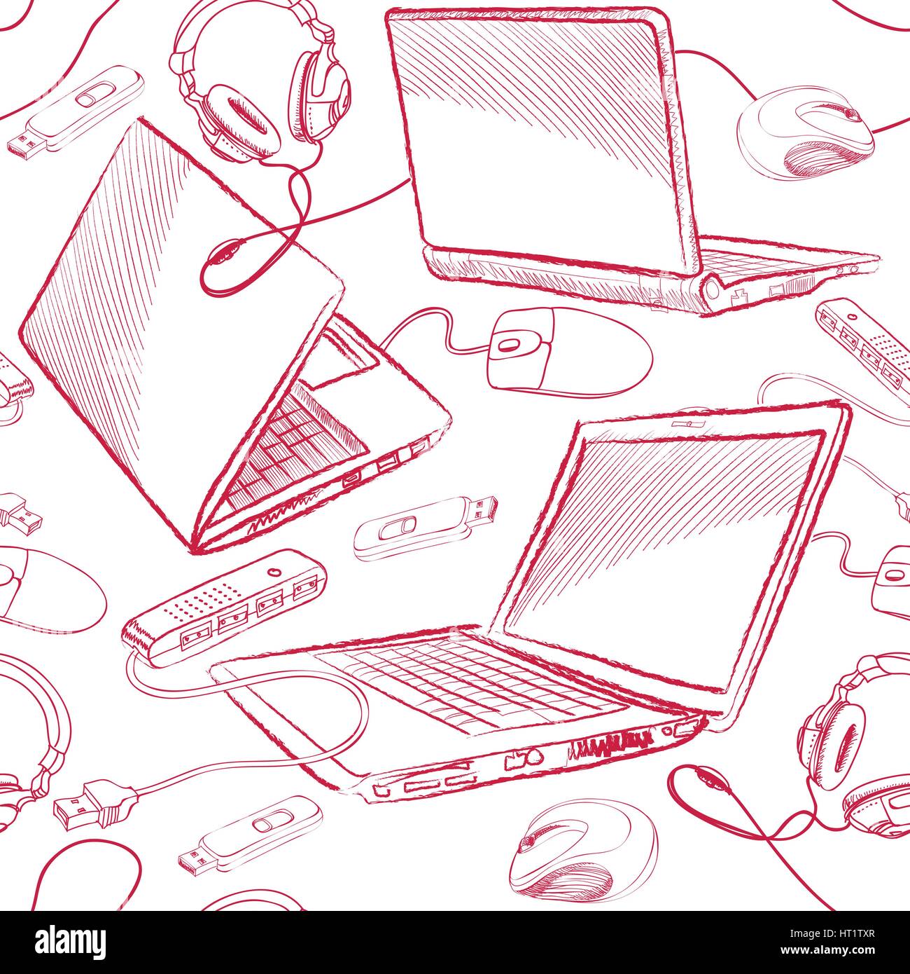 Laptop seamless pattern Computers connection background Stock Vector ...