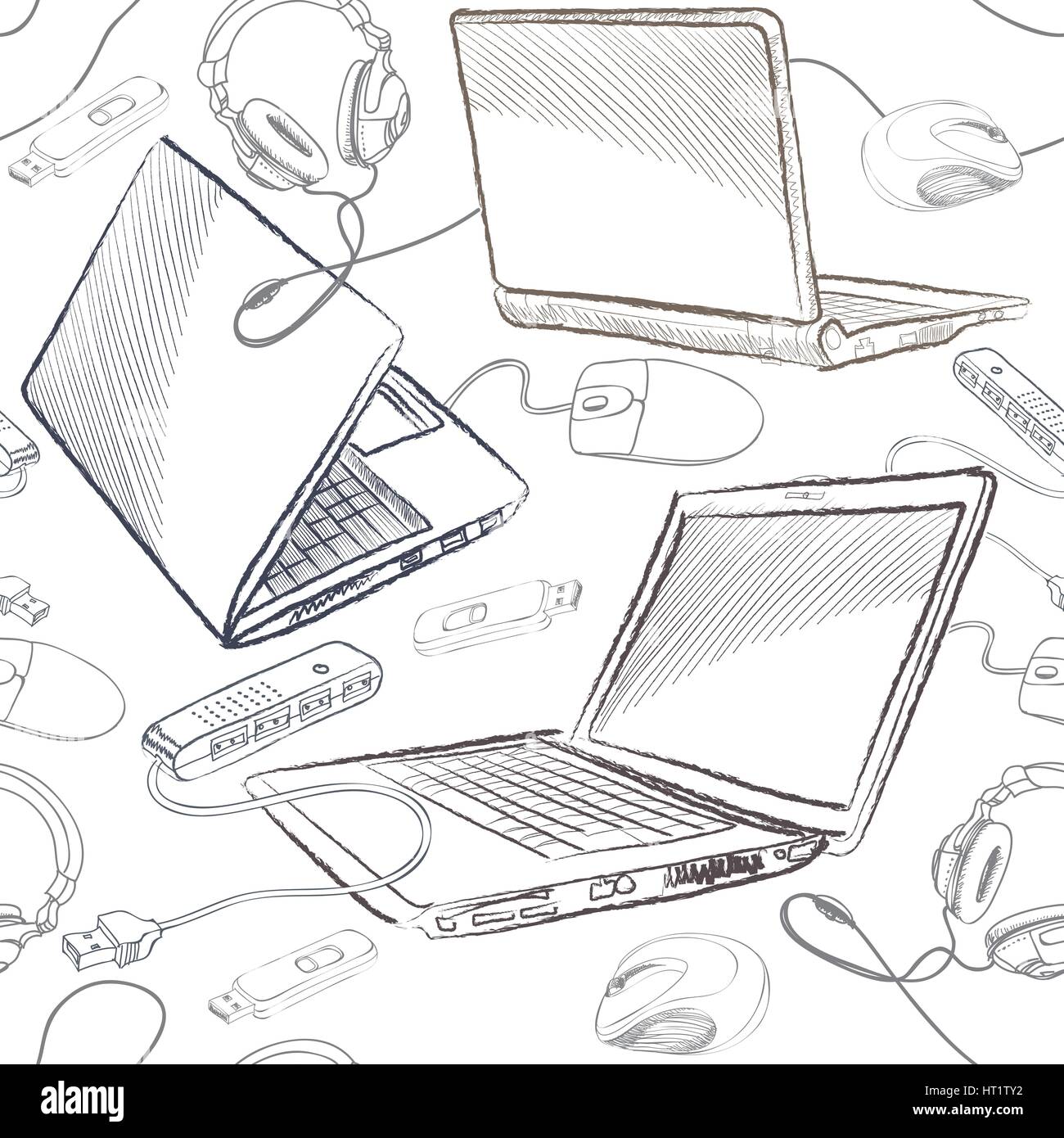 Laptop seamless pattern Computers connection background Stock Vector ...